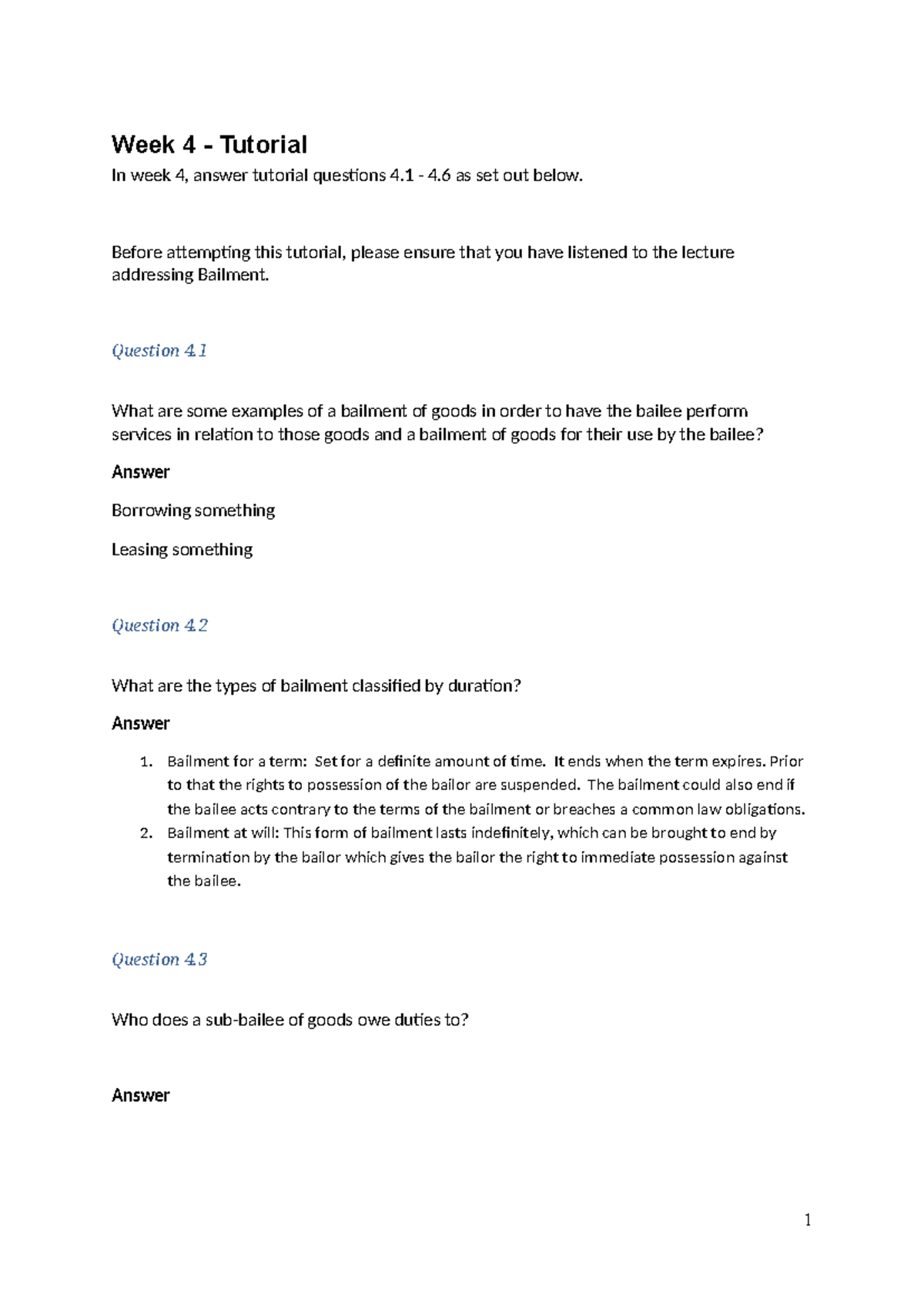 LLB204 Week 4 Tutorial Questions - Week 4 - Tutorial In week 4, answer tutorial questions 4 - 4 ...