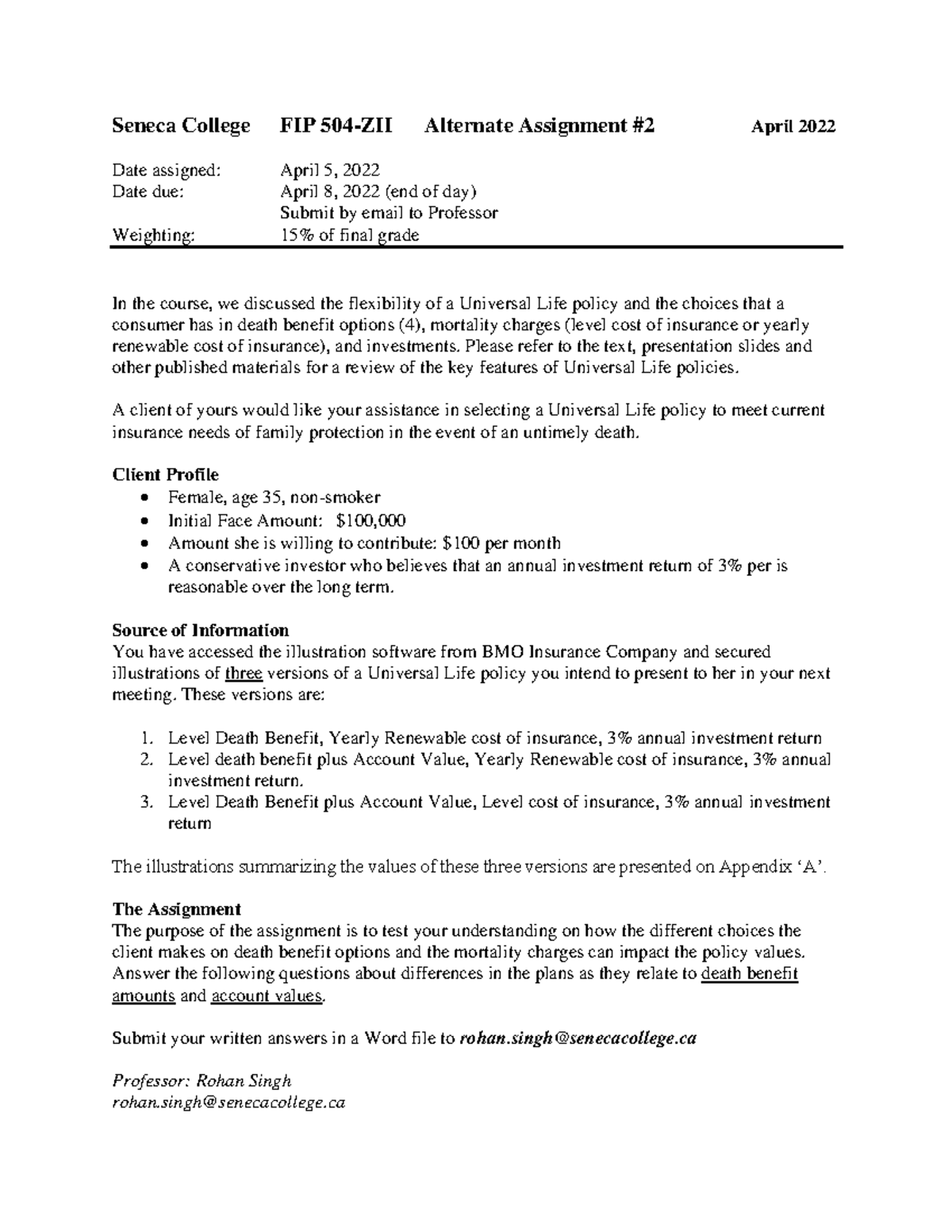 FIP 504 assignment Insurance BMO case study - Seneca College FIP 504 ...