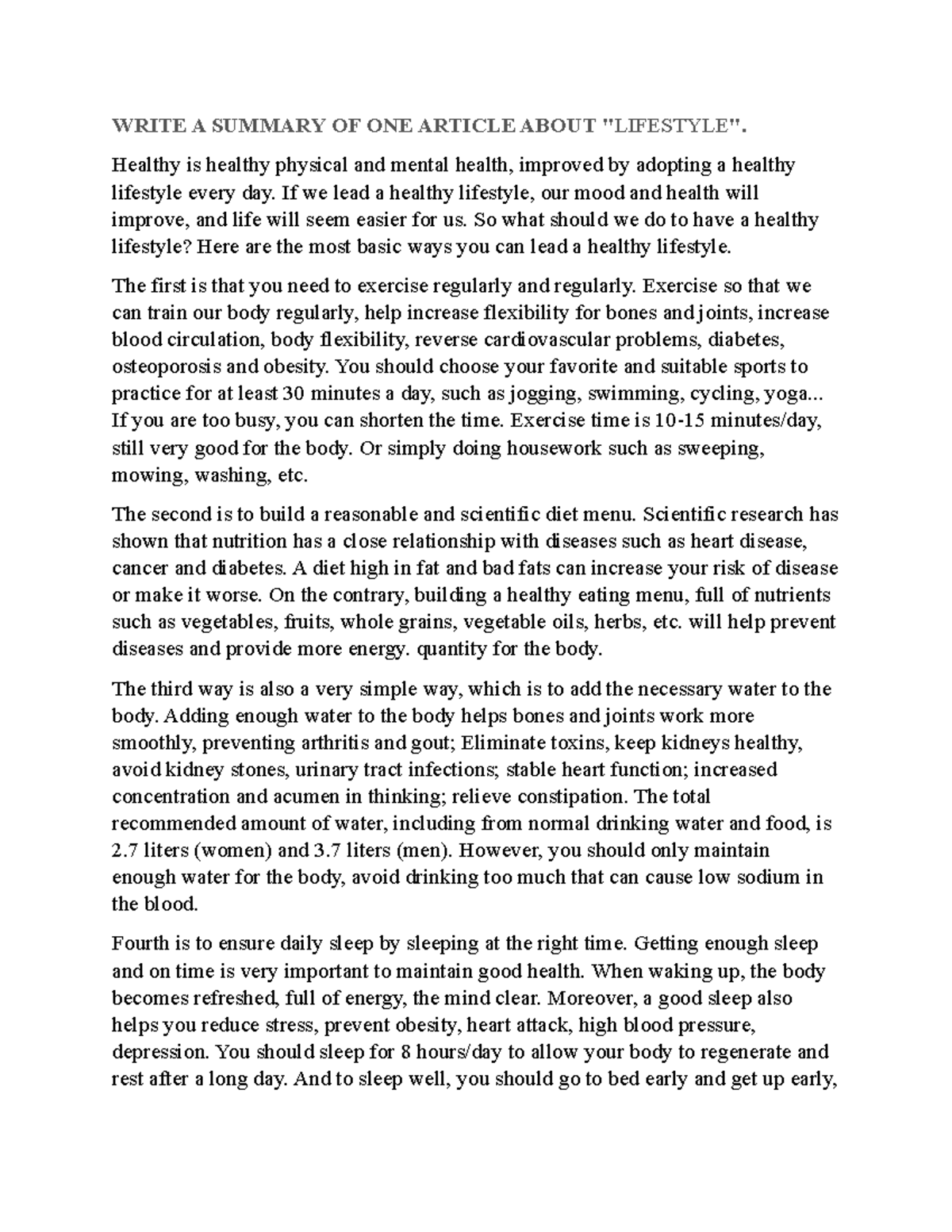 Lifestyle - WRITE A SUMMARY OF ONE ARTICLE ABOUT "LIFESTYLE". Healthy ...