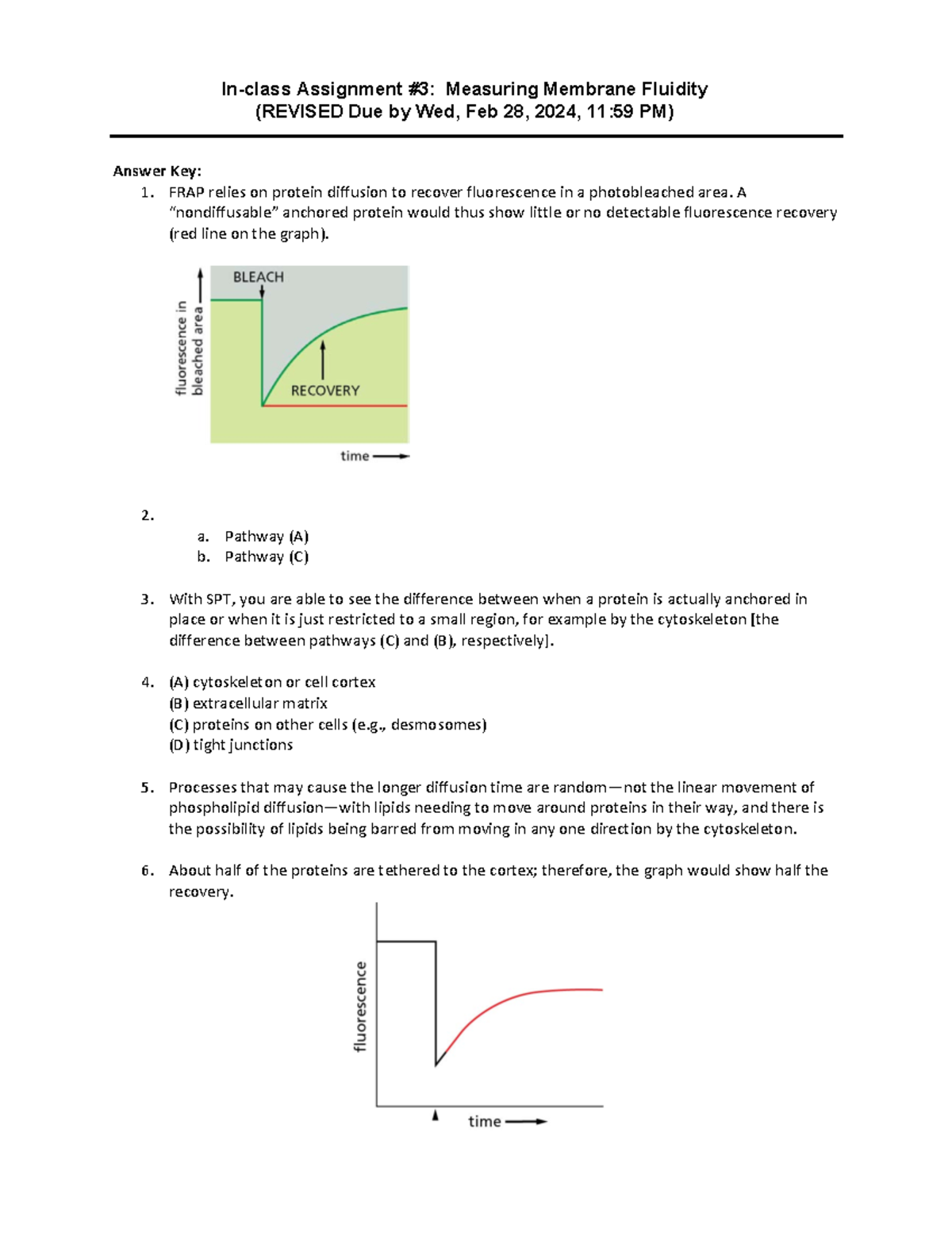 [Cell Bio] Membrane Fluidity Answer Key - Answer Key: 1. FRAP relies on ...