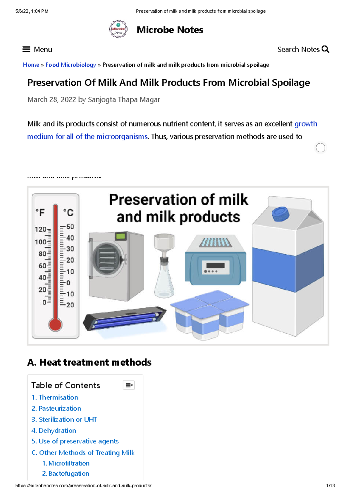 Preservation of milk and milk products from microbial spoilage - Thus , various preservation ...