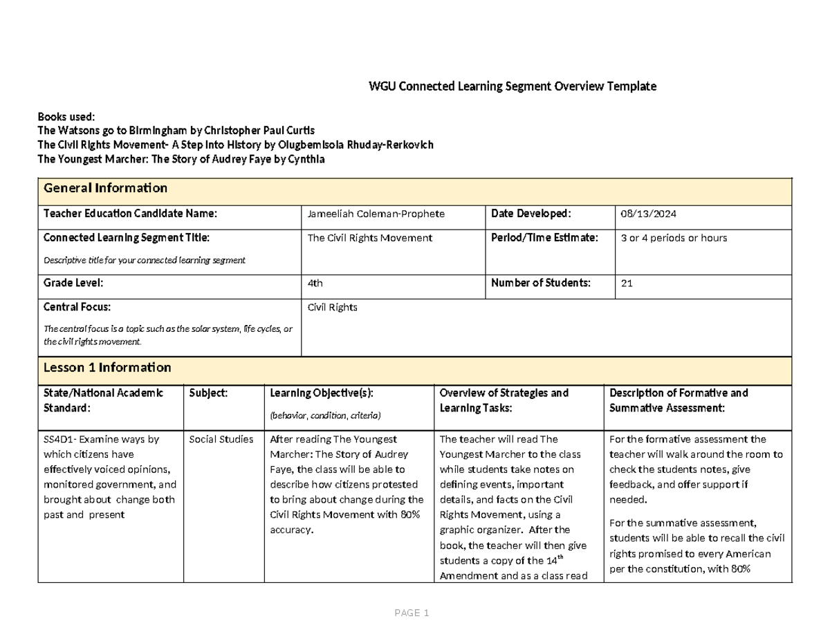 Littask 2 - Observations - WGU Connected Learning Segment Overview ...