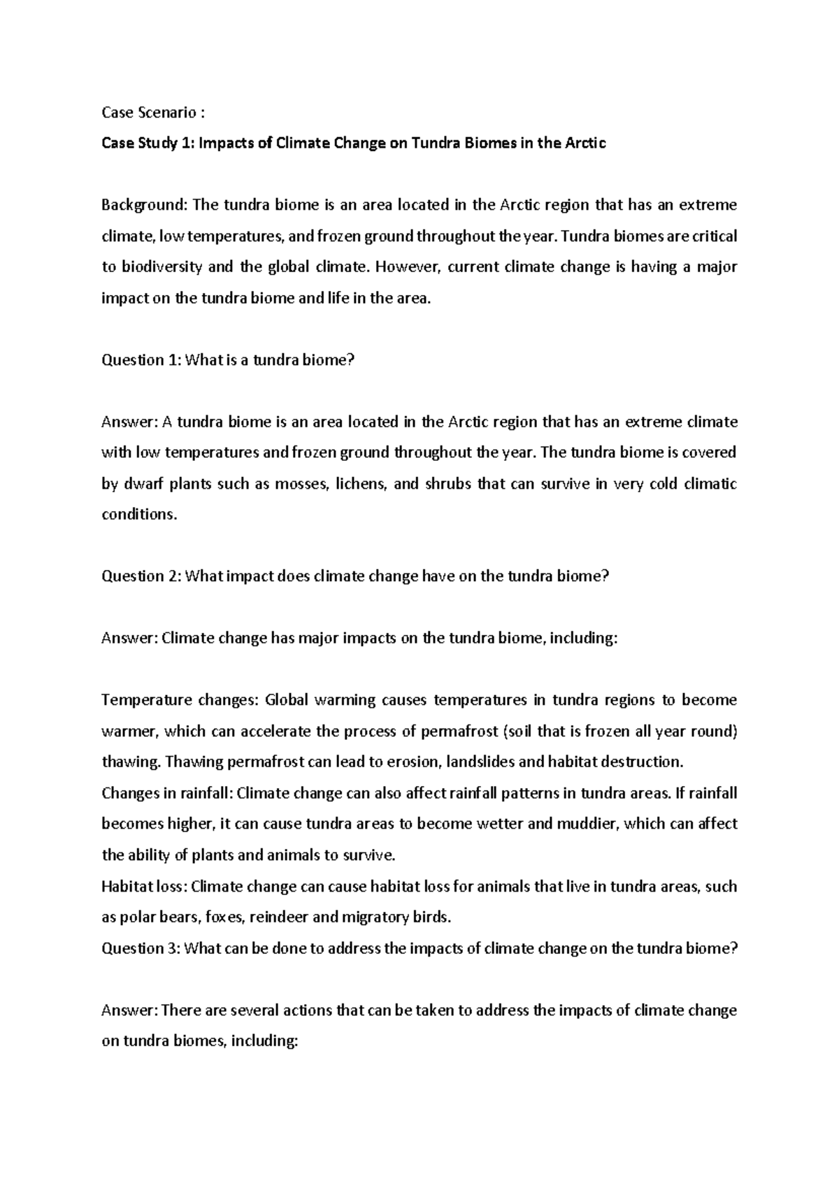Case Scenario Impacts of Climate Change on Tundra Biomes in the Arctic ...
