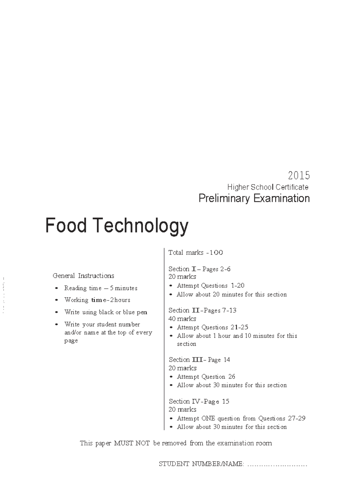 2015 Yr 11 Food Technology - Food Technology 2015 Higher Schoo l ...