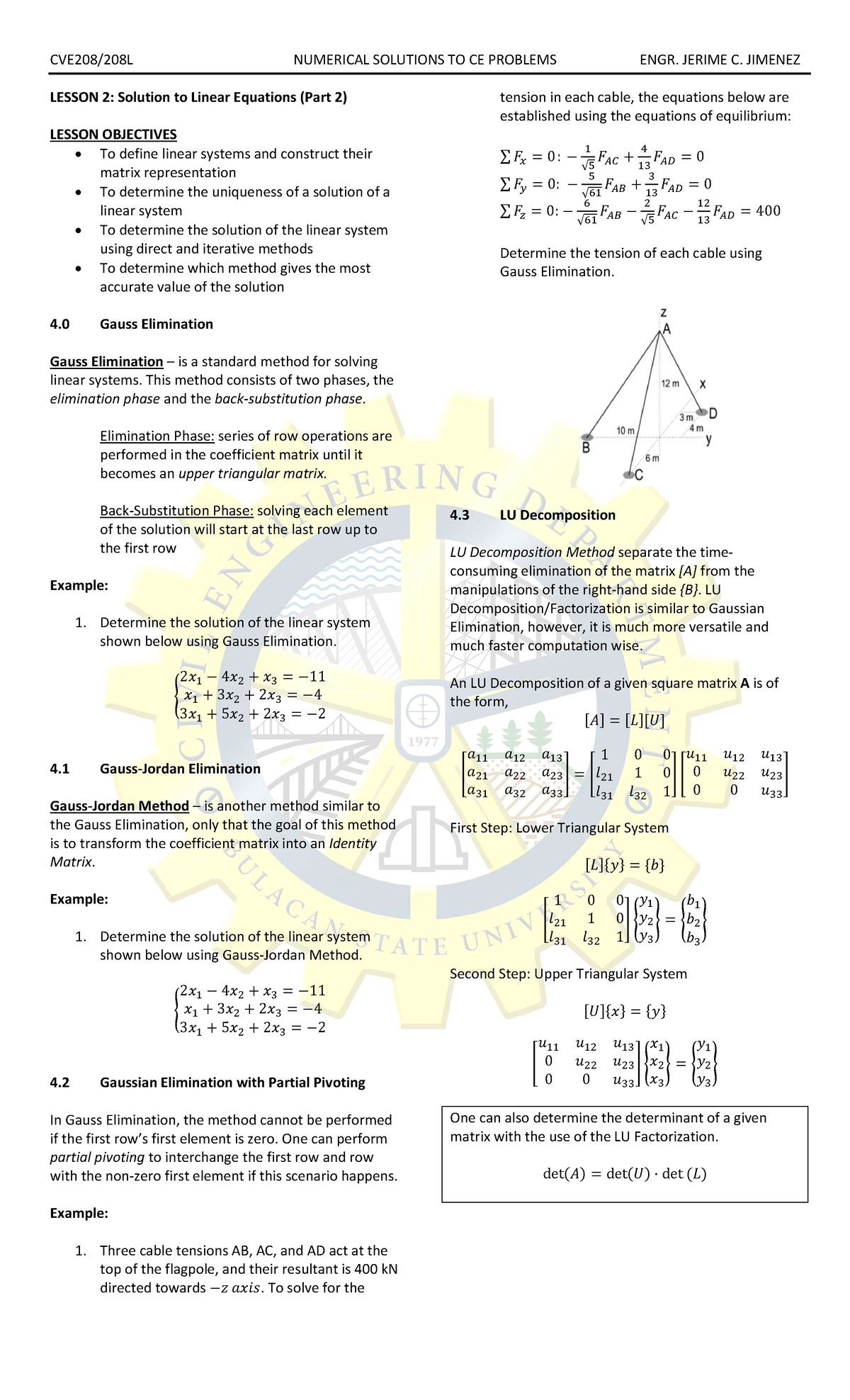 CVE208.Num Sol.SSLinear Equations - CVE208/208L NUMERICAL SOLUTIONS TO ...