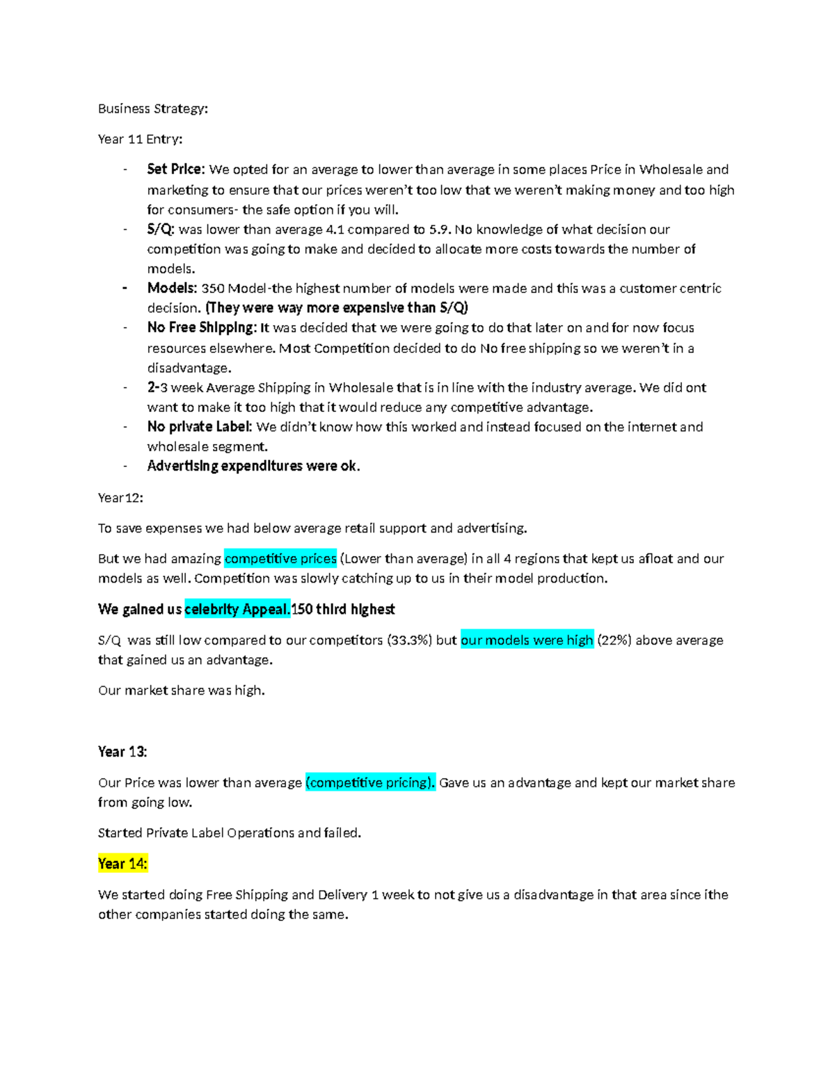 Business Strategy Notes - Business Strategy: Year 11 Entry: - Set Price ...