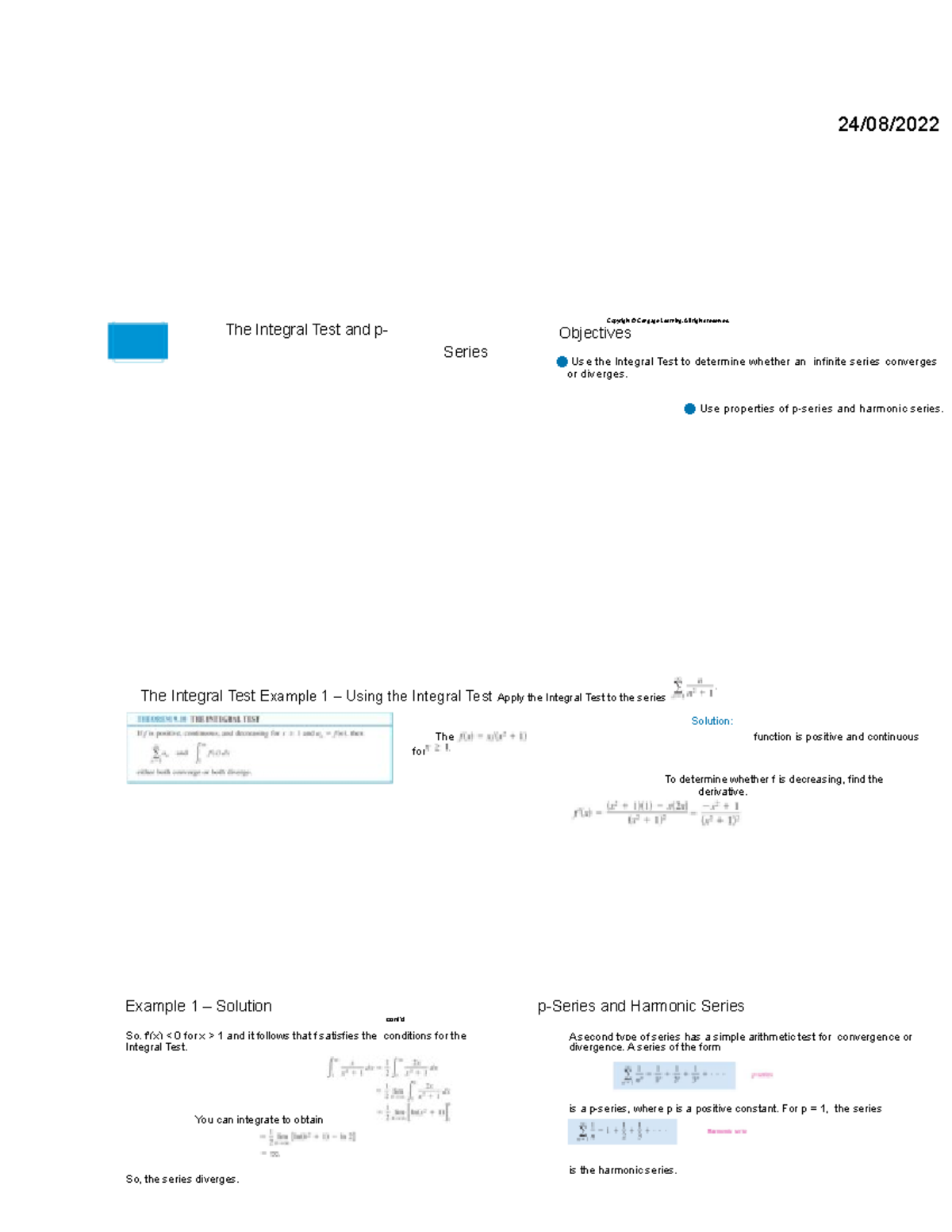 Lesson 3 - CAL 3 - 24/08/ The Integral Test and p- 9. Series Copyright ...