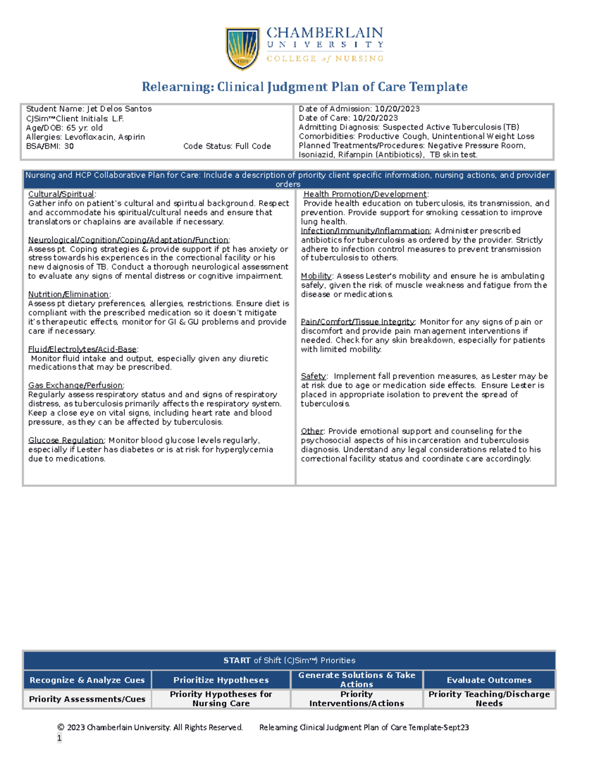 Lester Finch Plan of Care - Student Name: Jet Delos Santos CJSim ...
