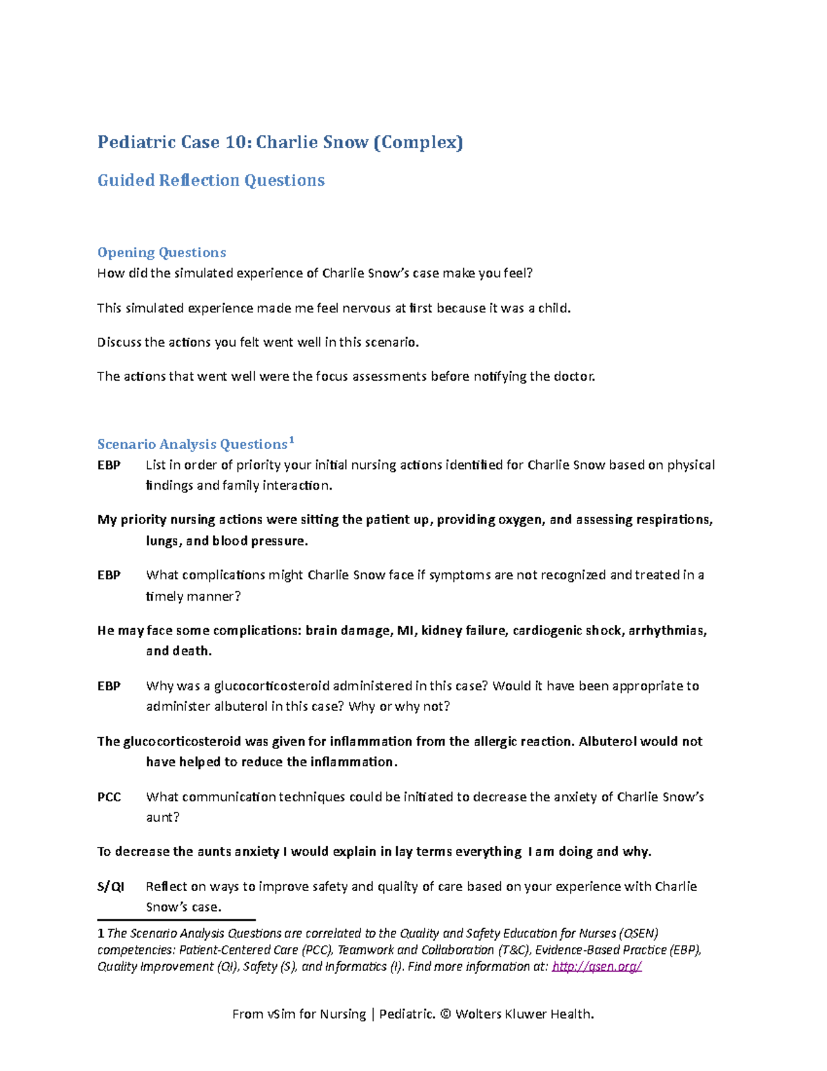 Garrett - Pediatric Nursing - Pediatric Case 10: Charlie Snow (Complex ...