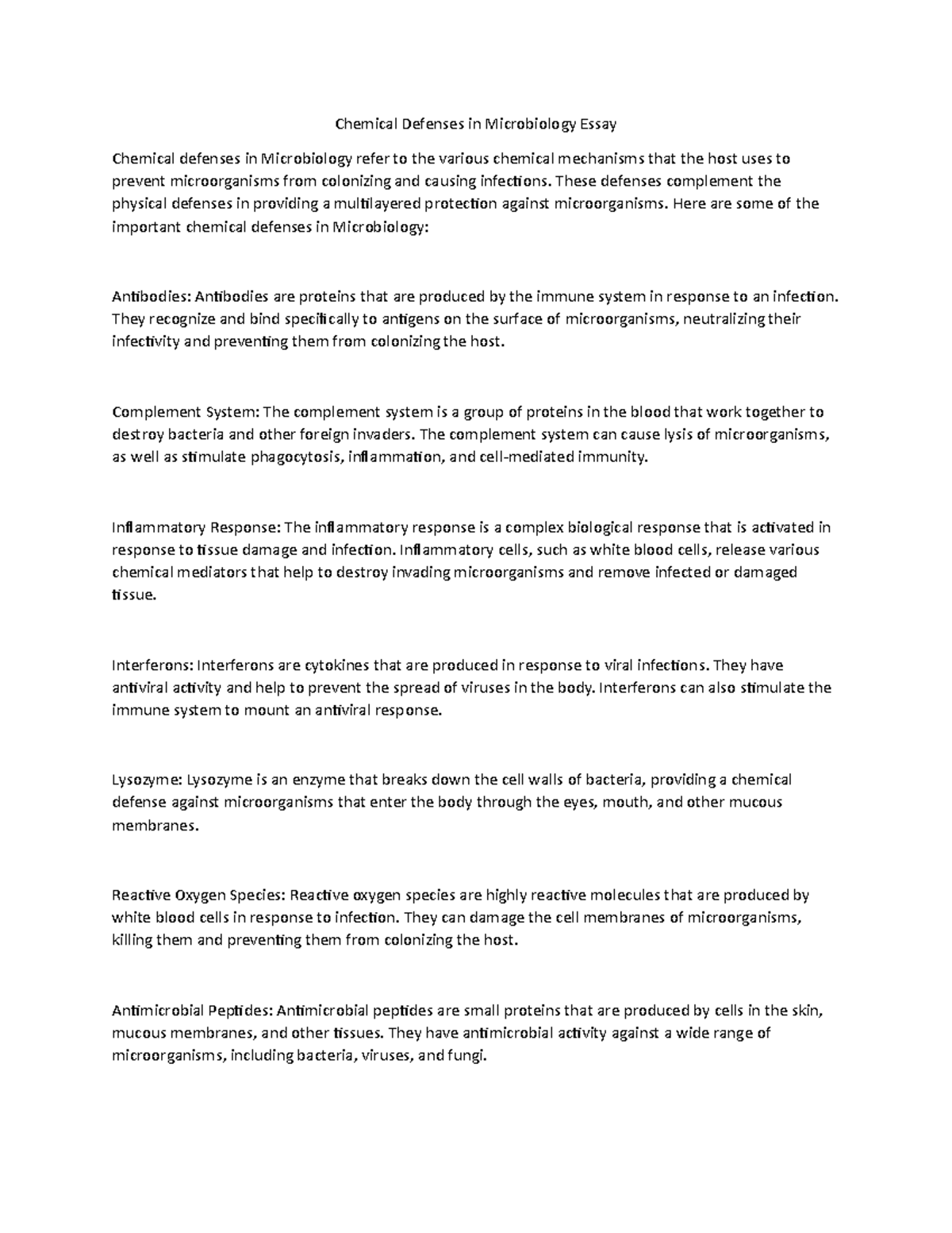 Chemical Defenses in Microbiology Essay - Chemical Defenses in ...