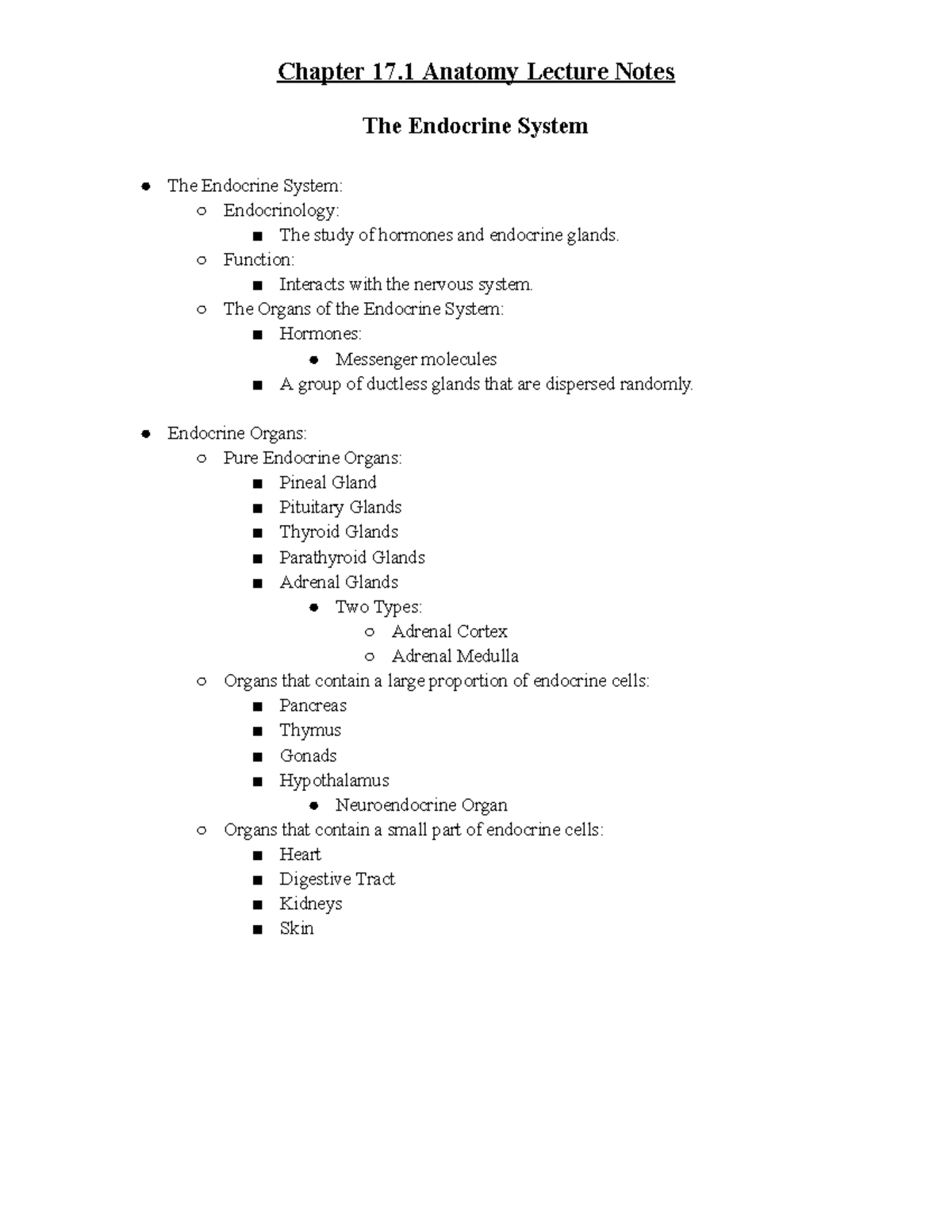 Chapter 17.1 Anatomy Lecture Notes - The Endocrine System The Endocrine ...