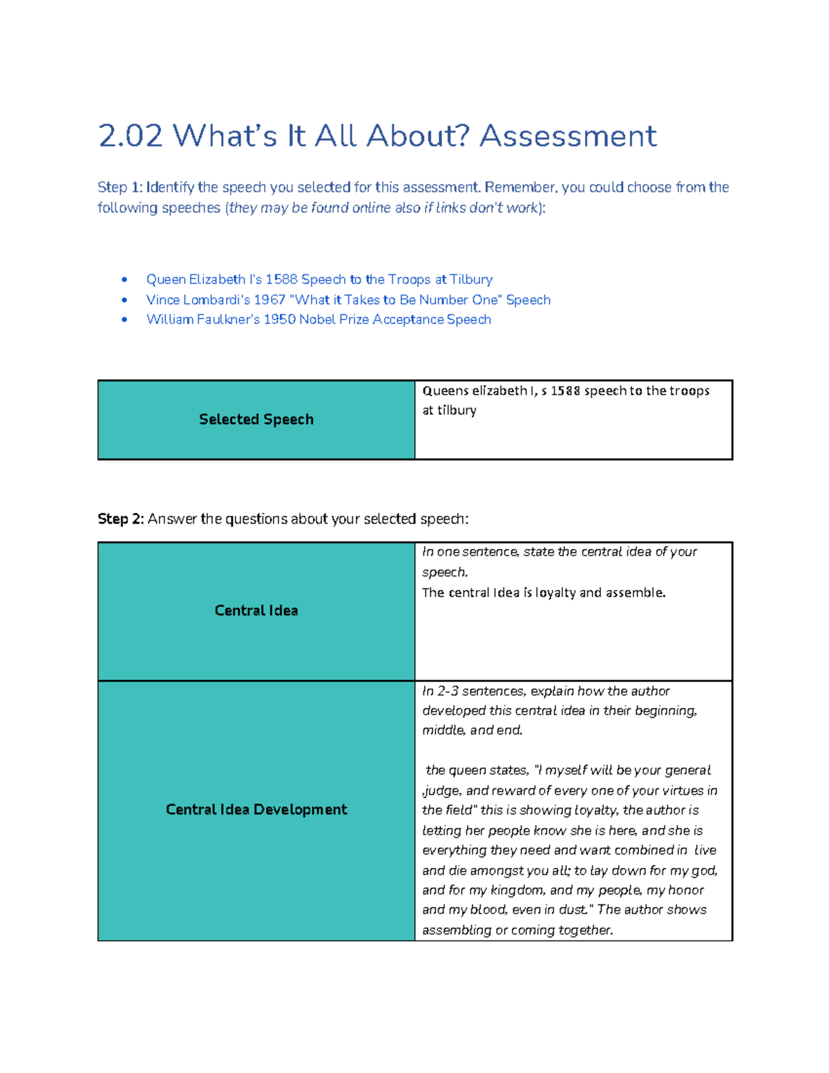 Queen Elizabeth 1588 - 2 What’s It All About? Assessment Step 1 ...