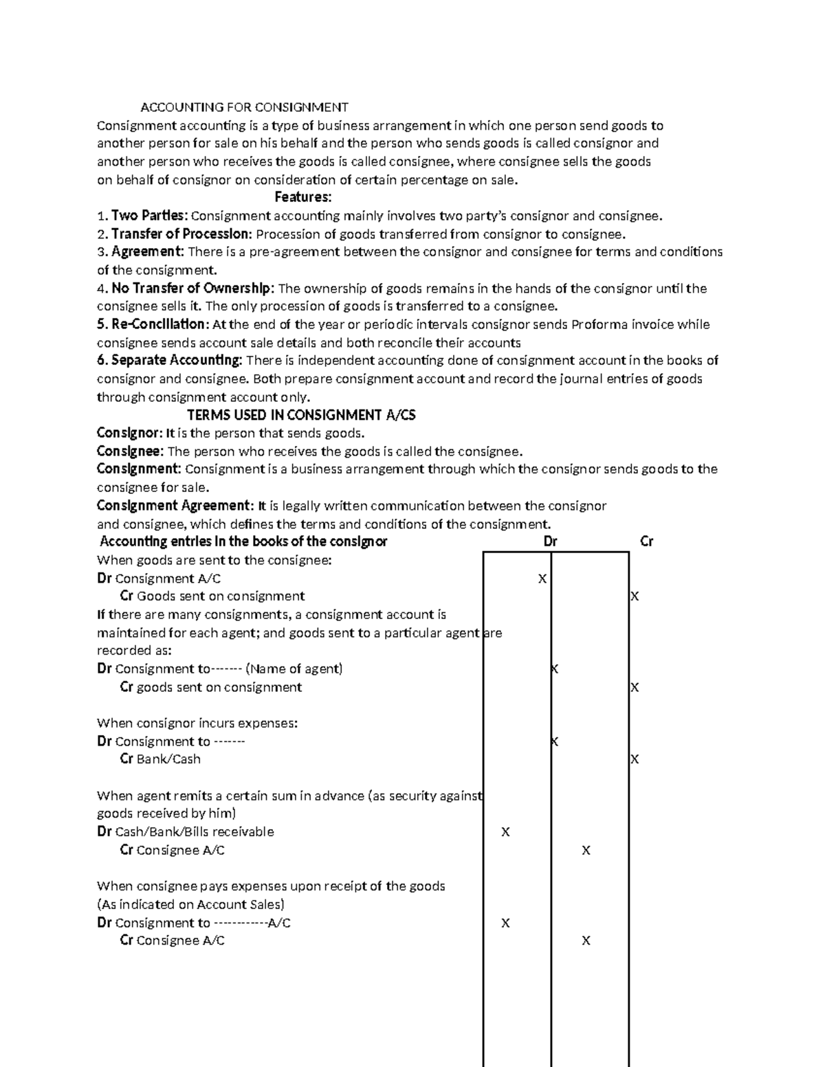 Friday C - NOTES - ACCOUNTING FOR CONSIGNMENT Consignment accounting is ...