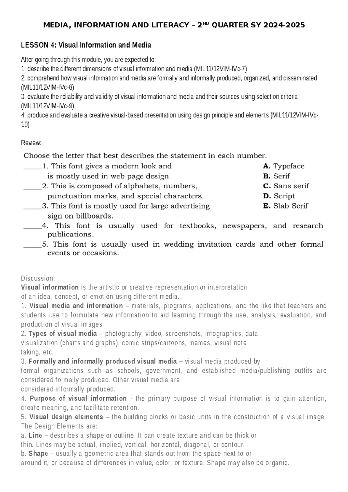Lesson 4-6 MIL - MIL - LESSON 4: Visual Information and Media After ...