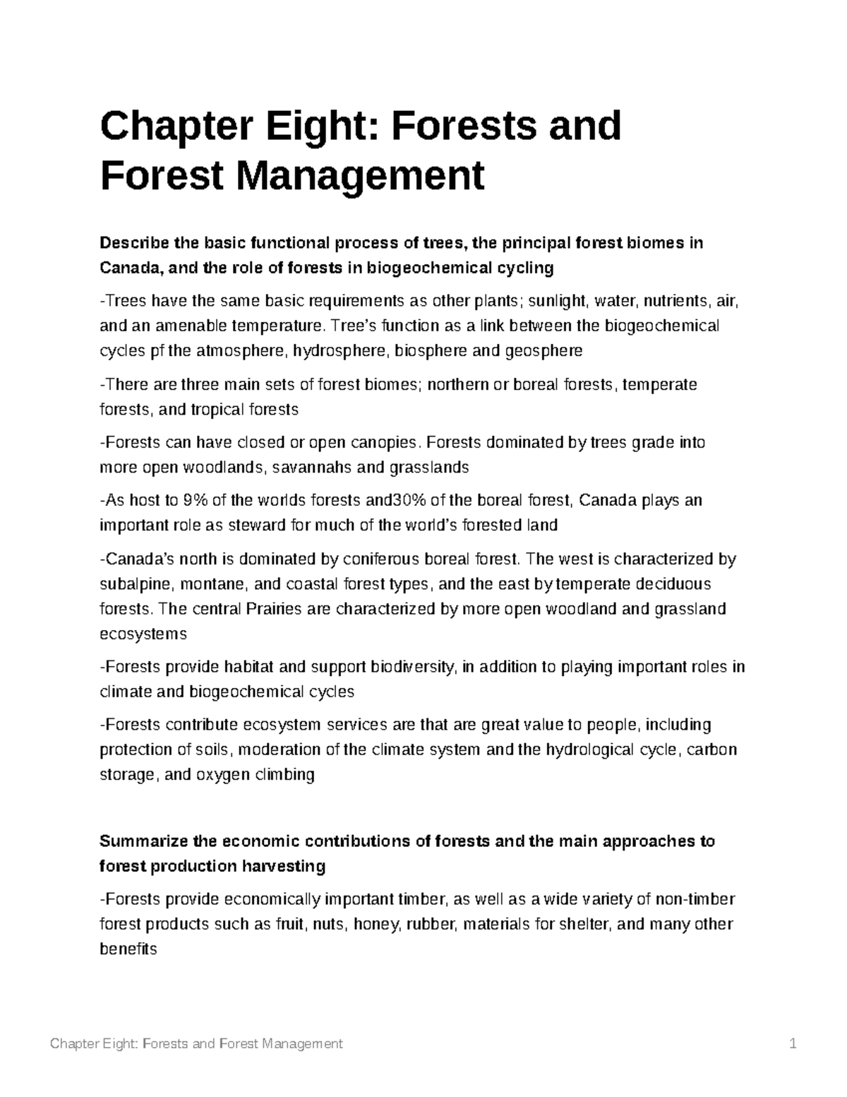 Chapter Eight Forests and Forest Management - Tree’s function as a link ...