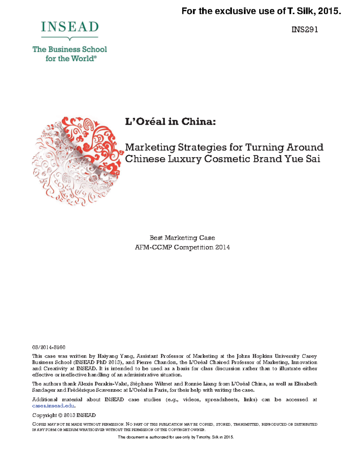 File - Tim Silk - INS L’Oréal in China: Marketing Strategies for ...