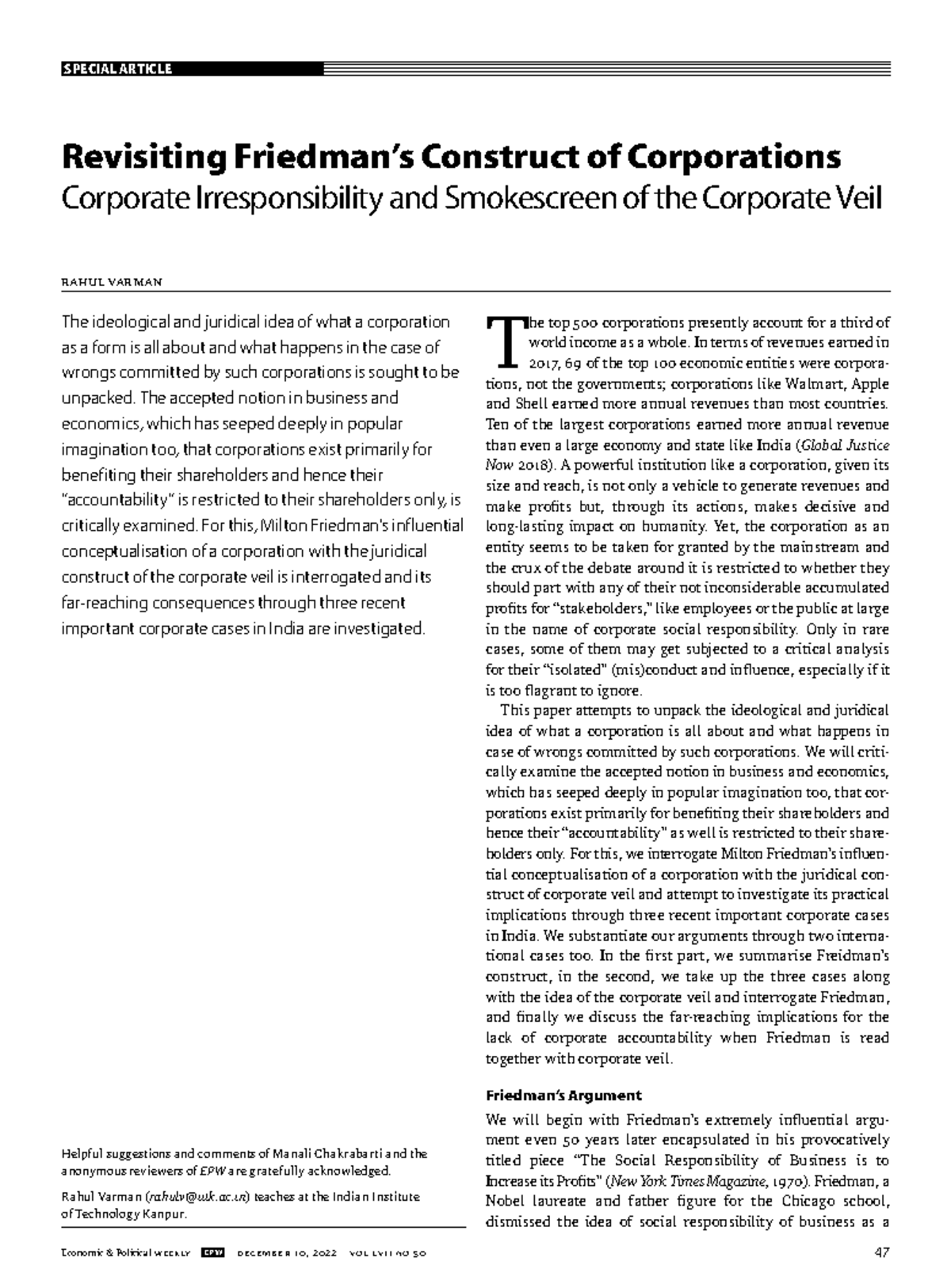 SA LVII 50 101222 Rahul Varman - Economic & Political Weekly EPW ...