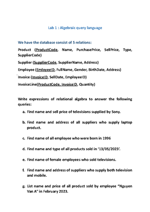 HE173175 DBI202 Lab2 - sssss - Below data is used to describe ...