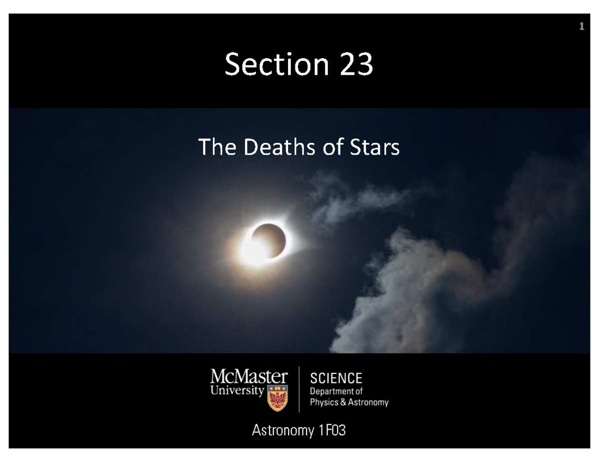 1F03 C23 - Study Guide - Section 23 The Deaths of Stars Astronomy 1F ...