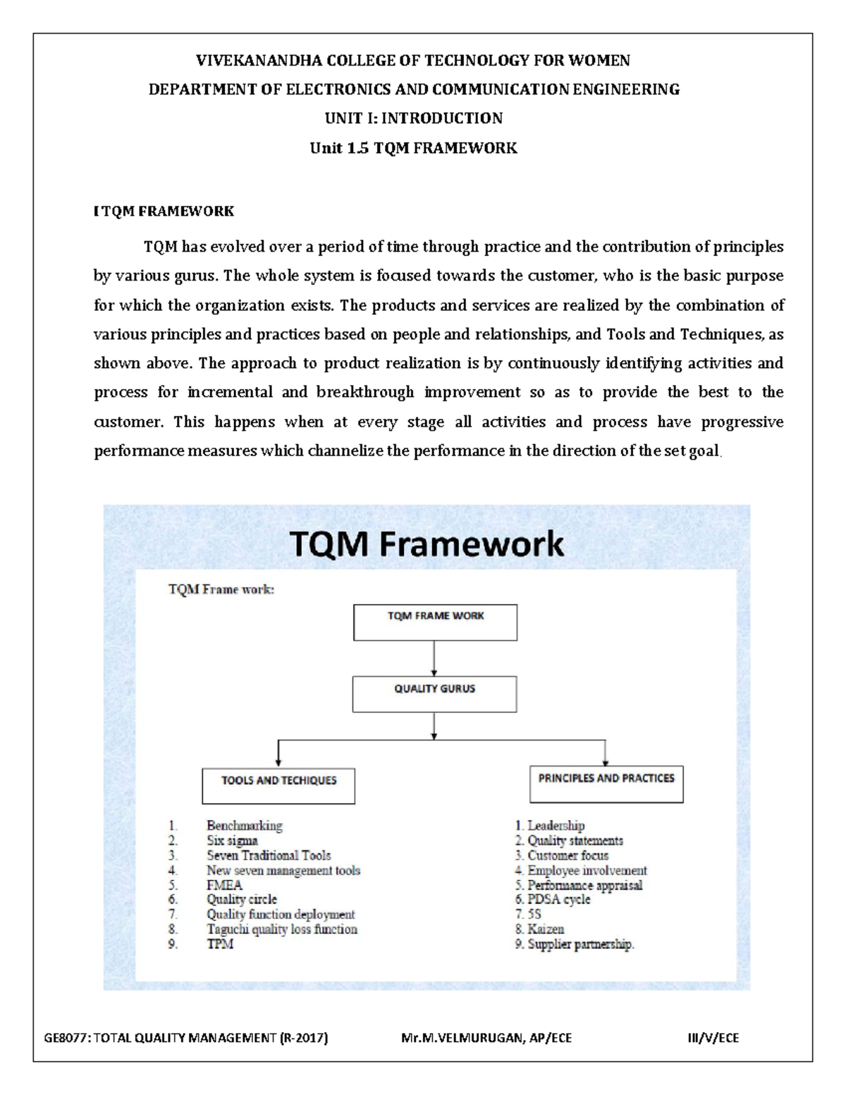 1.5 TQM Framework - DEPARTMENT OF ELECTRONICS AND COMMUNICATION ...