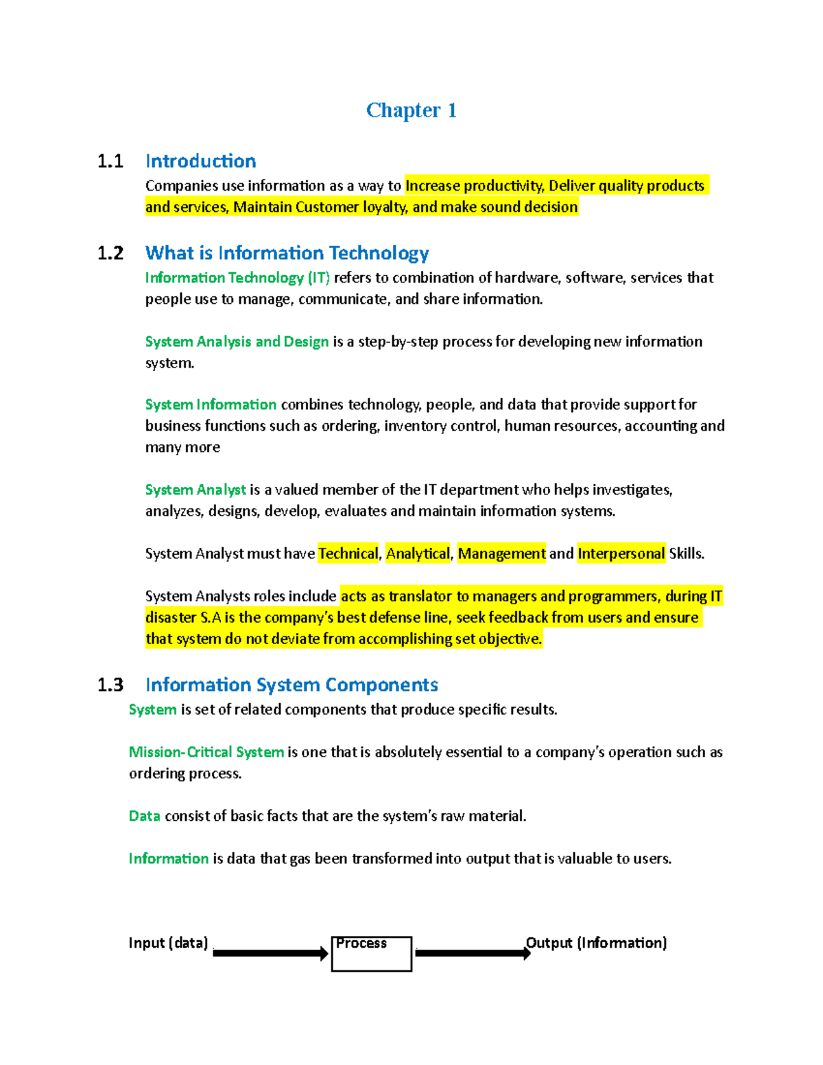 Chapter 1 Notes - Chapter 1 1 Introduction Companies use information as ...