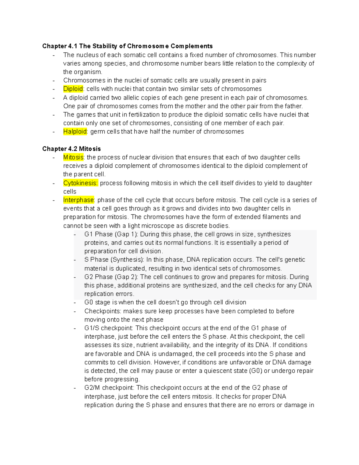 Genetics Chapter 4 Notes - Chapter 4 The Stability of Chromosome ...
