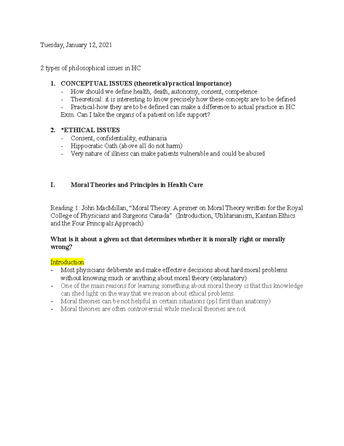 PHI1370 Topics Readings 2021 - Tuesday, January 12, 2021 2 types of ...