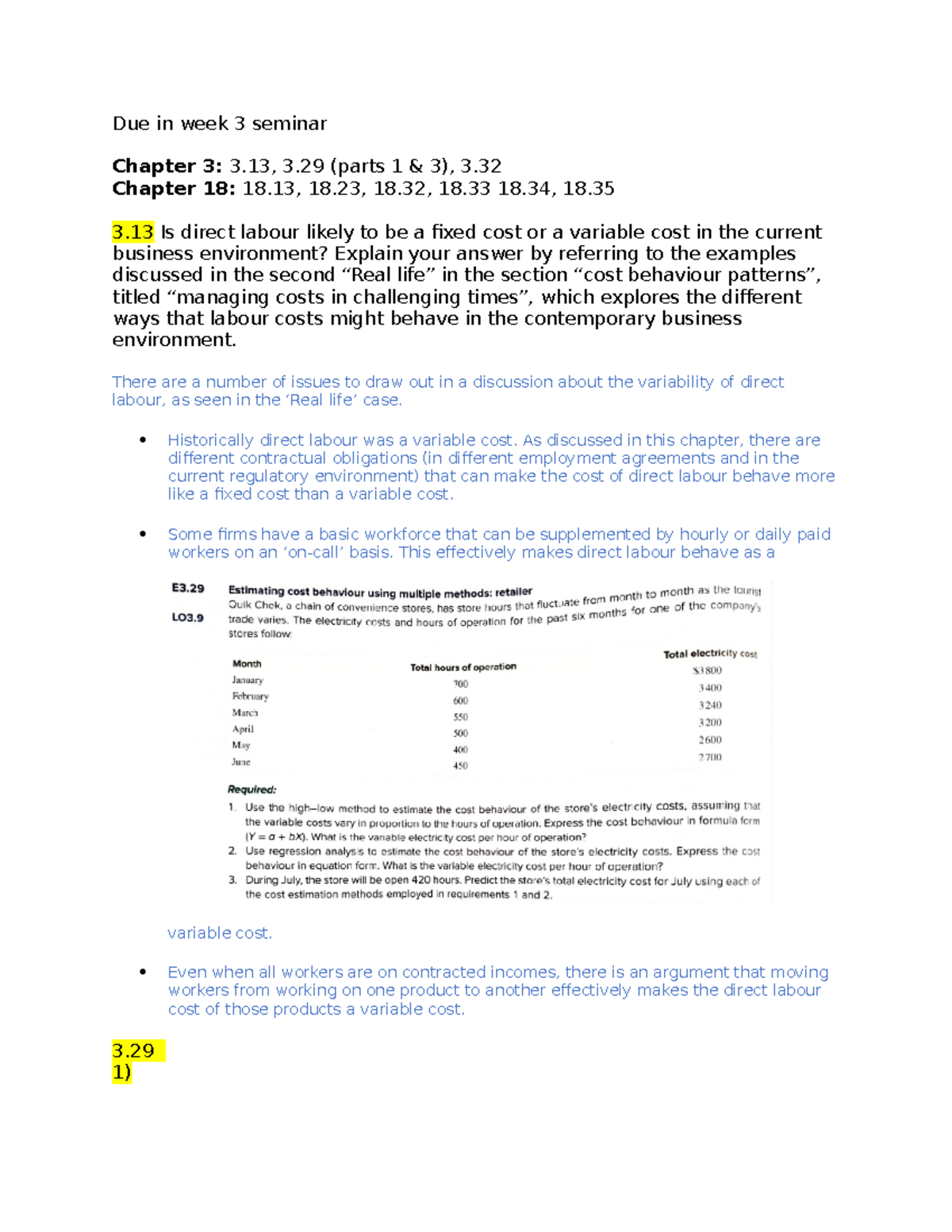 Tutorial work 3 - Due in week 3 seminar Chapter 3: 3, 3 (parts 1 & 3 ...