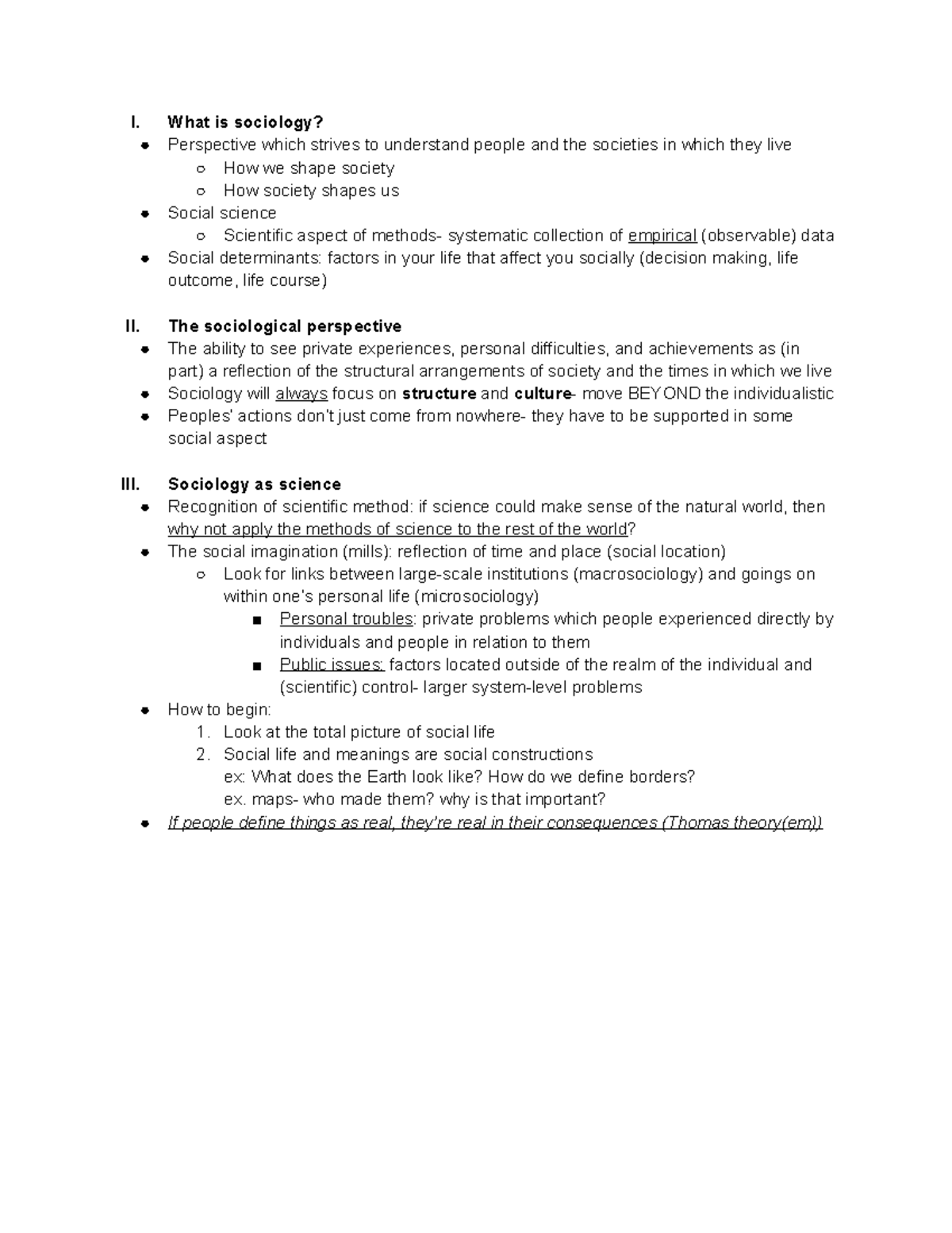 SOCL 206 Intro to Research - I. What is sociology? Perspective which ...