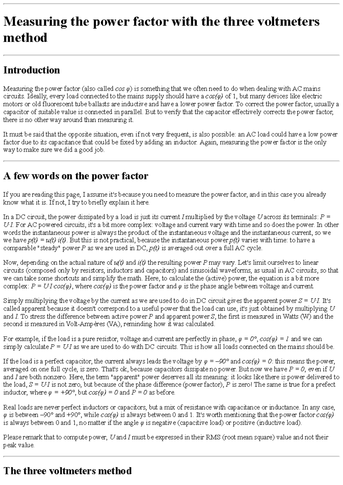 Measuring the power factor with the three voltmeters method - Measuring ...