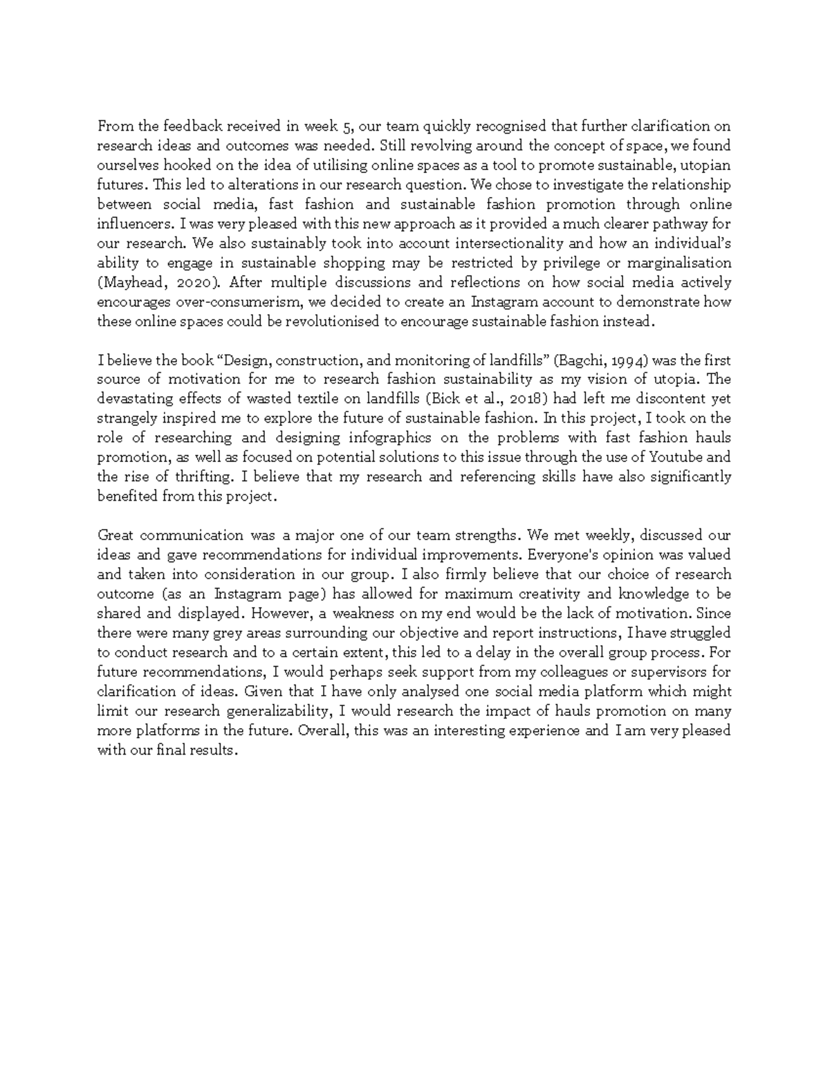 Arts - Individual Reflection - From the feedback received in week 5, our team quickly recognised ...