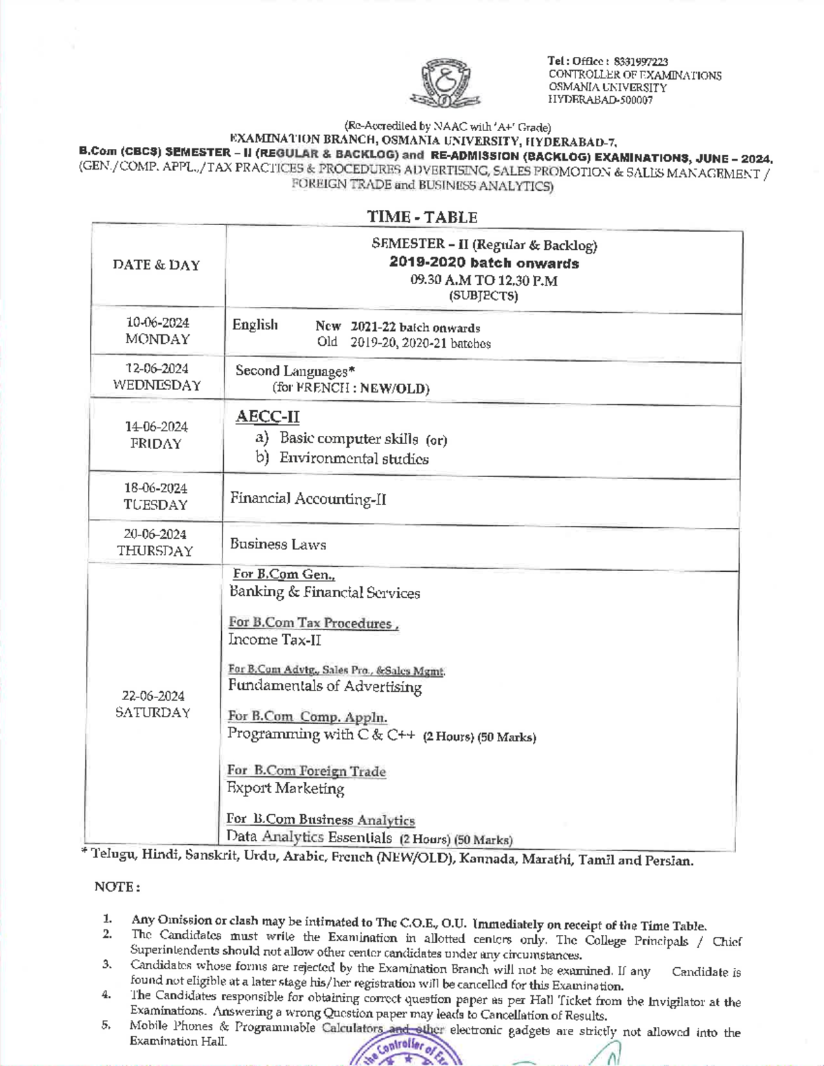 Examnotifications - Time table - B.Com Computer Application - Studocu