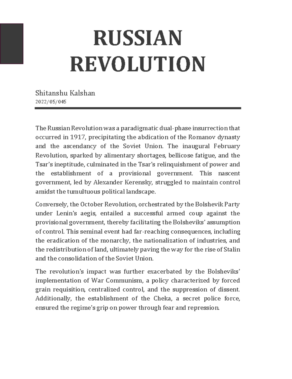 DSE-USSR-ASS01 - DSFAS ASDADS - RUSSIAN REVOLUTION Shitanshu Kalshan ...