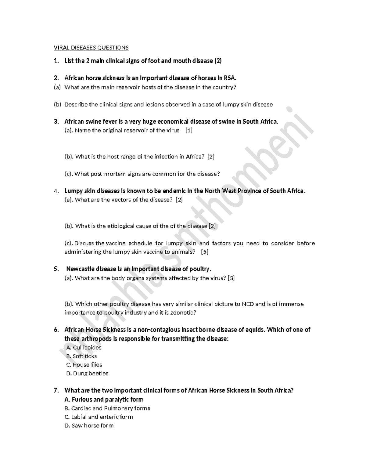 Viral diseases questions - Copy - VIRAL DISEASES QUESTIONS List the 2 ...