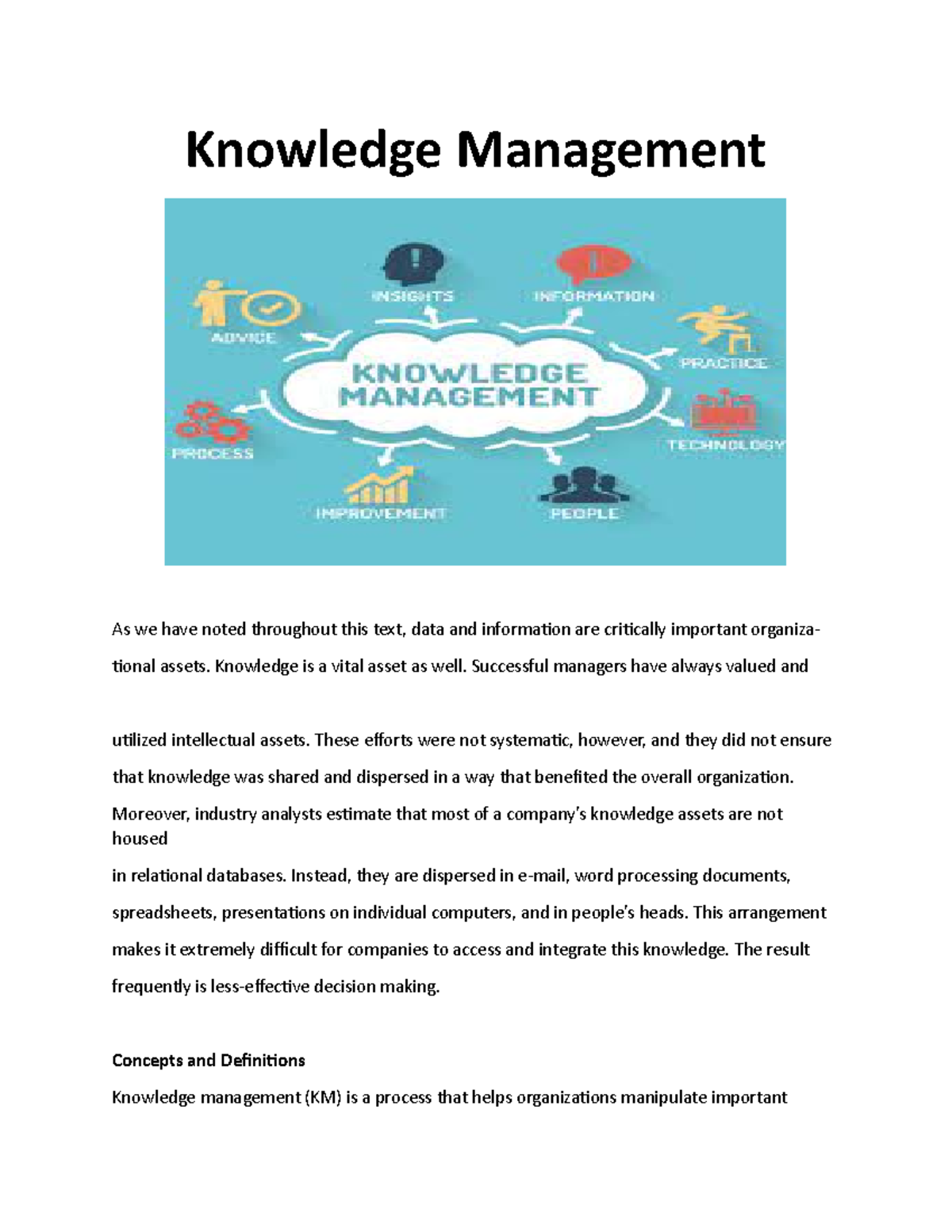 Knowledge Management - Knowledge is a vital asset as well. Successful ...