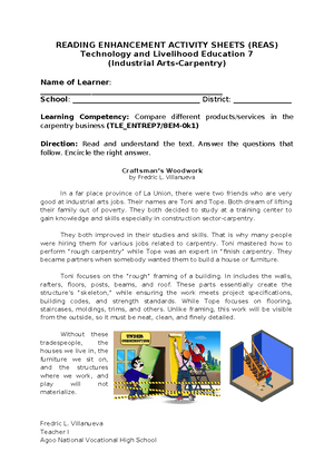 READ Working PLAN - READING ENHANCEMENT - READING ENHANCEMENT ACTIVITY SHEETS (REAS) Technology ...