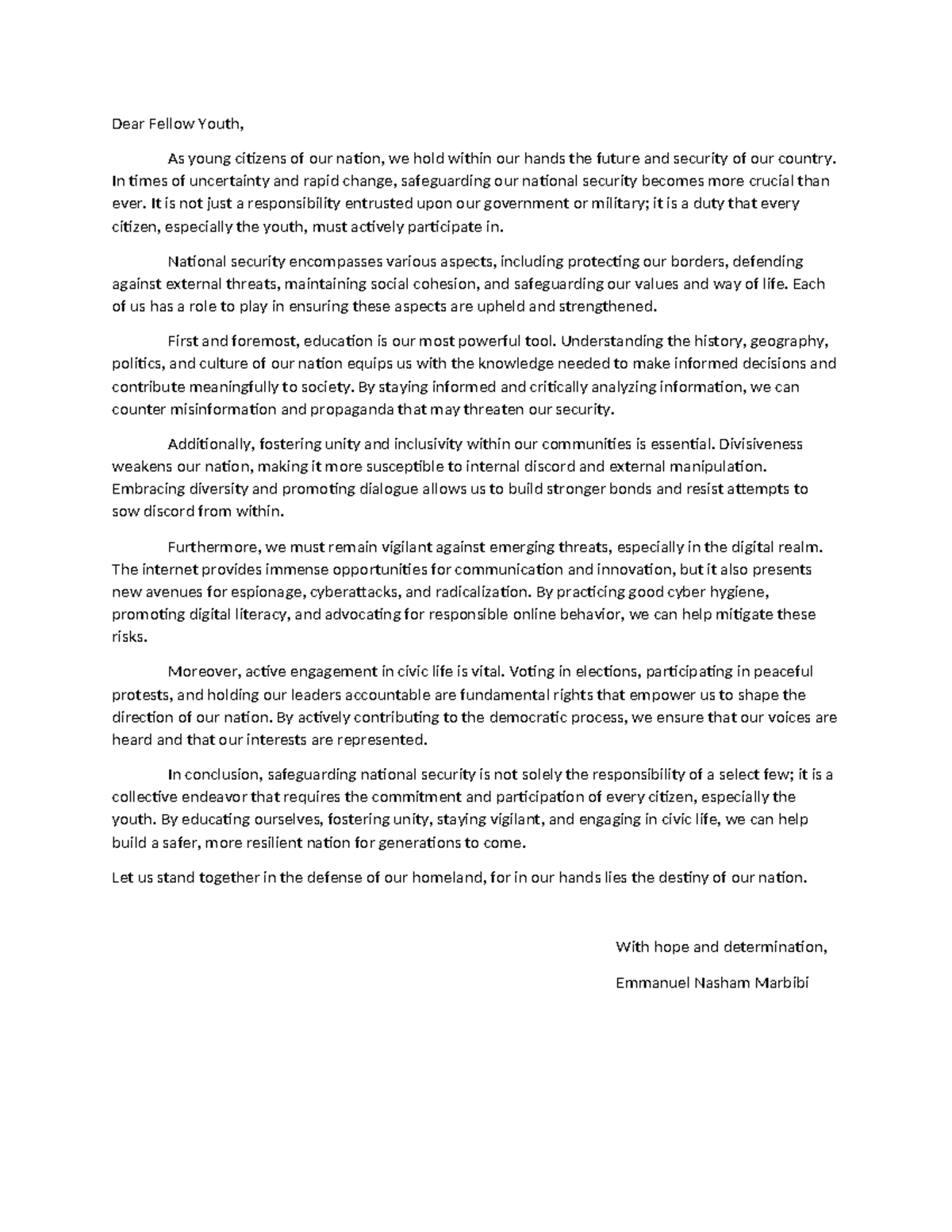 Letter TO MY Fellow Youth - Dear Fellow Youth, As young citizens of our ...