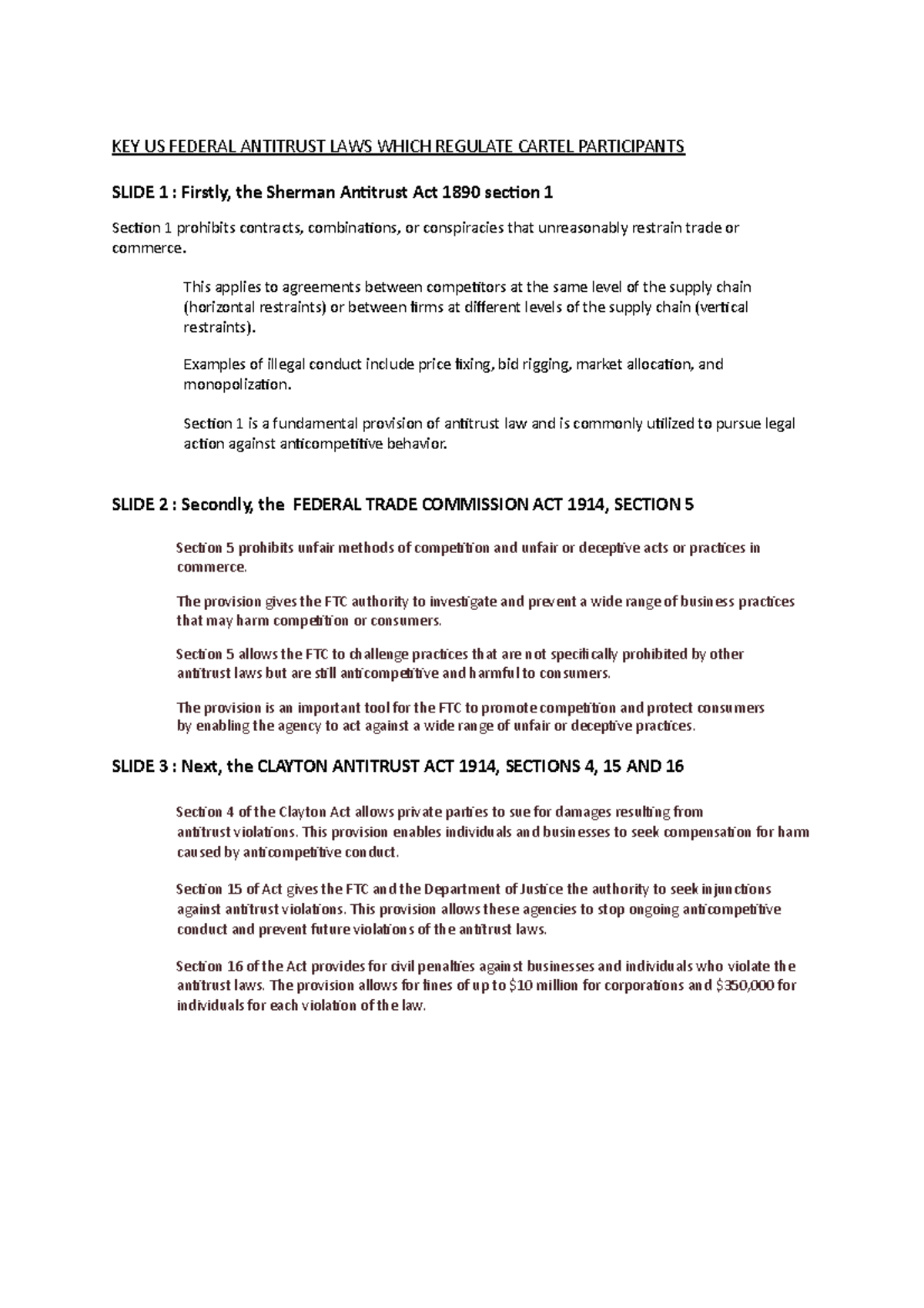 EU LAW Script - KEY US FEDERAL ANTITRUST LAWS WHICH REGULATE CARTEL ...
