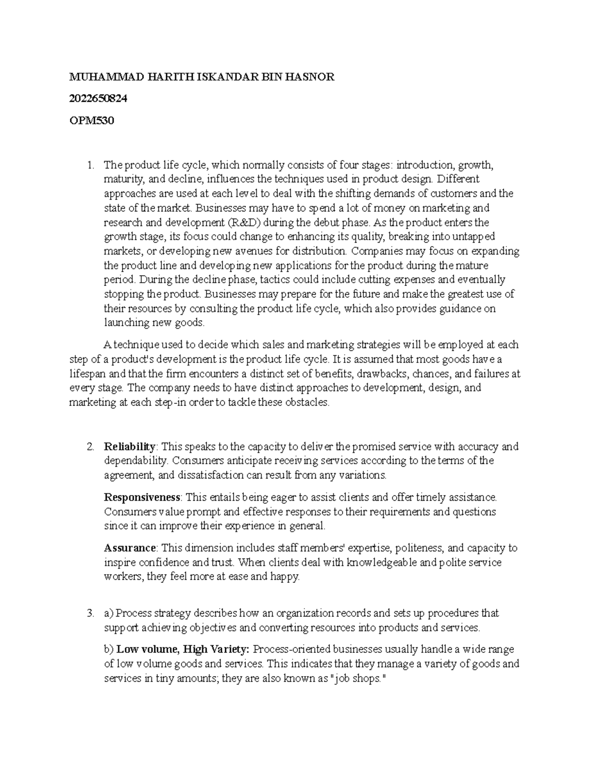 Test OPM - MUHAMMAD HARITH ISKANDAR BIN HASNOR 2022650824 OPM The ...