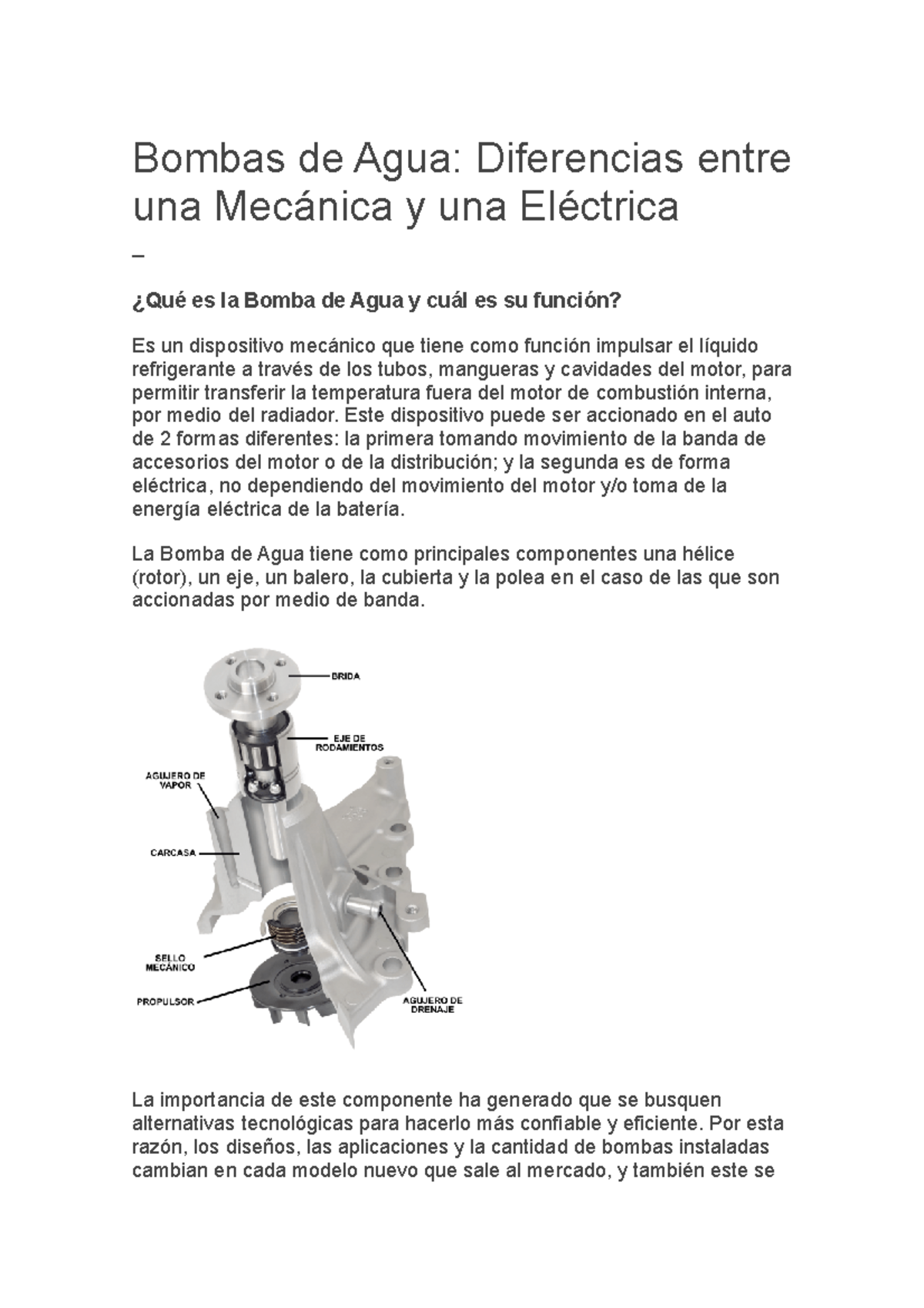 Bombas de Agua - mantenimiento básico del motor - Bombas de Agua: Diferencias entre una Mecánica ...