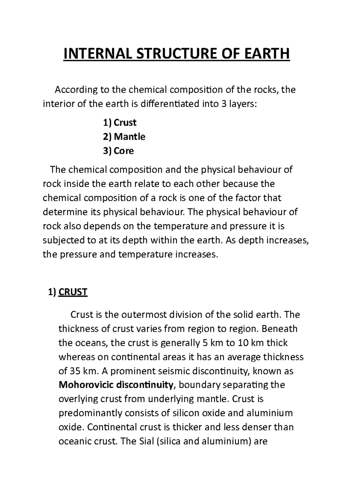 Internal Structure OF Earth - INTERNAL STRUCTURE OF EARTH According to ...