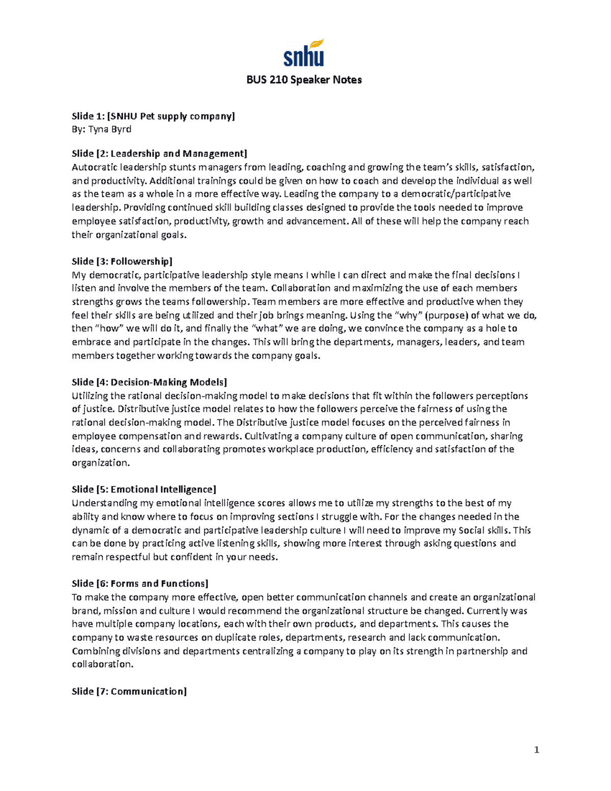 BUS 210 Speaker Notes project one - BUS 210 Speaker Notes Slide 1 ...