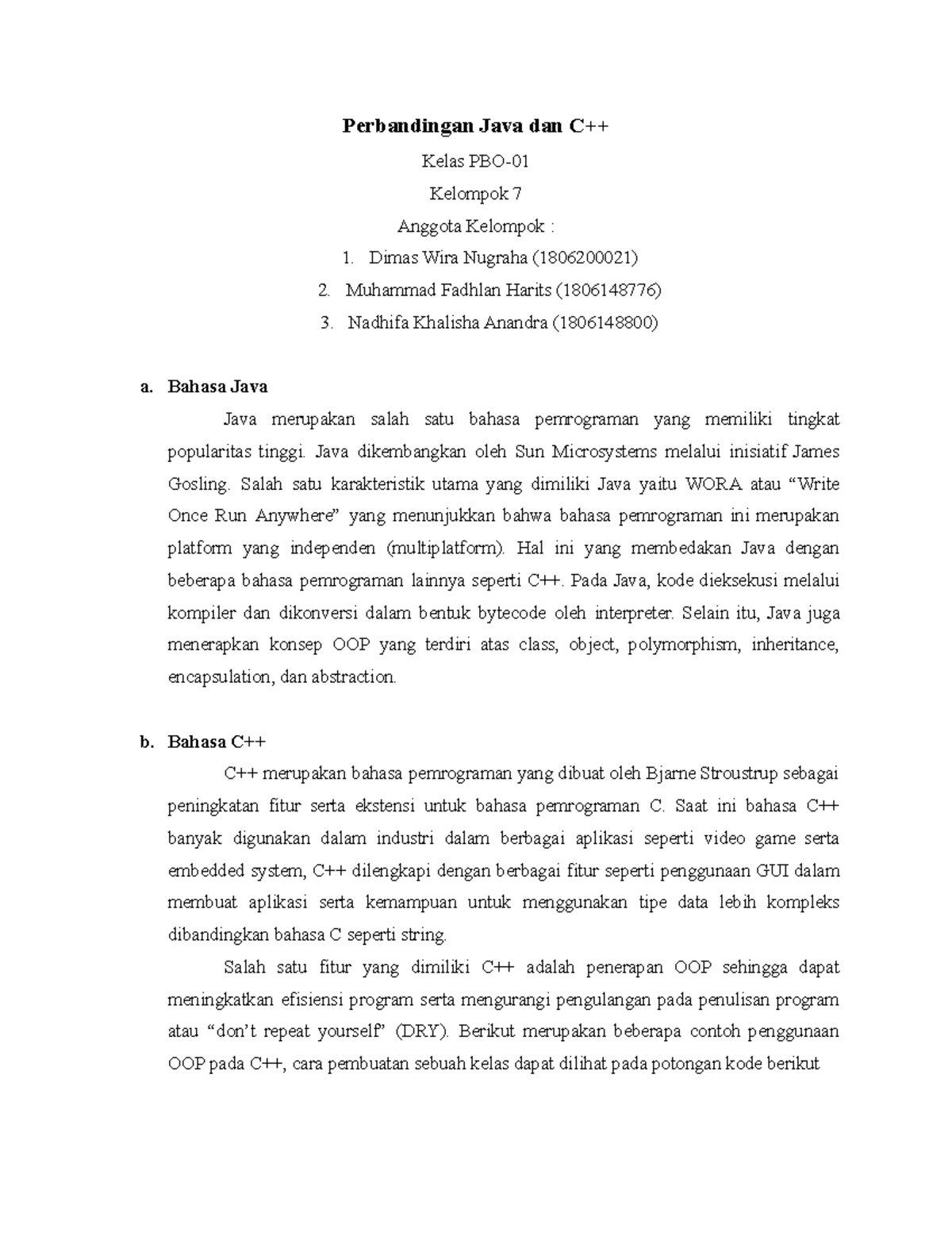 Perbandingan Java dan C++ Kelompok 7 - Perbandingan Java dan C++ Kelas ...