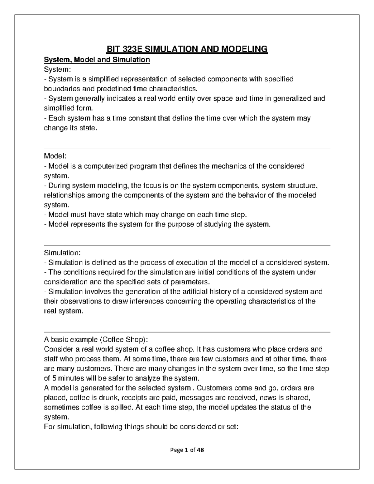 BIT 323E - simulation and modeling lecture notes - BIT 323E SIMULATION ...