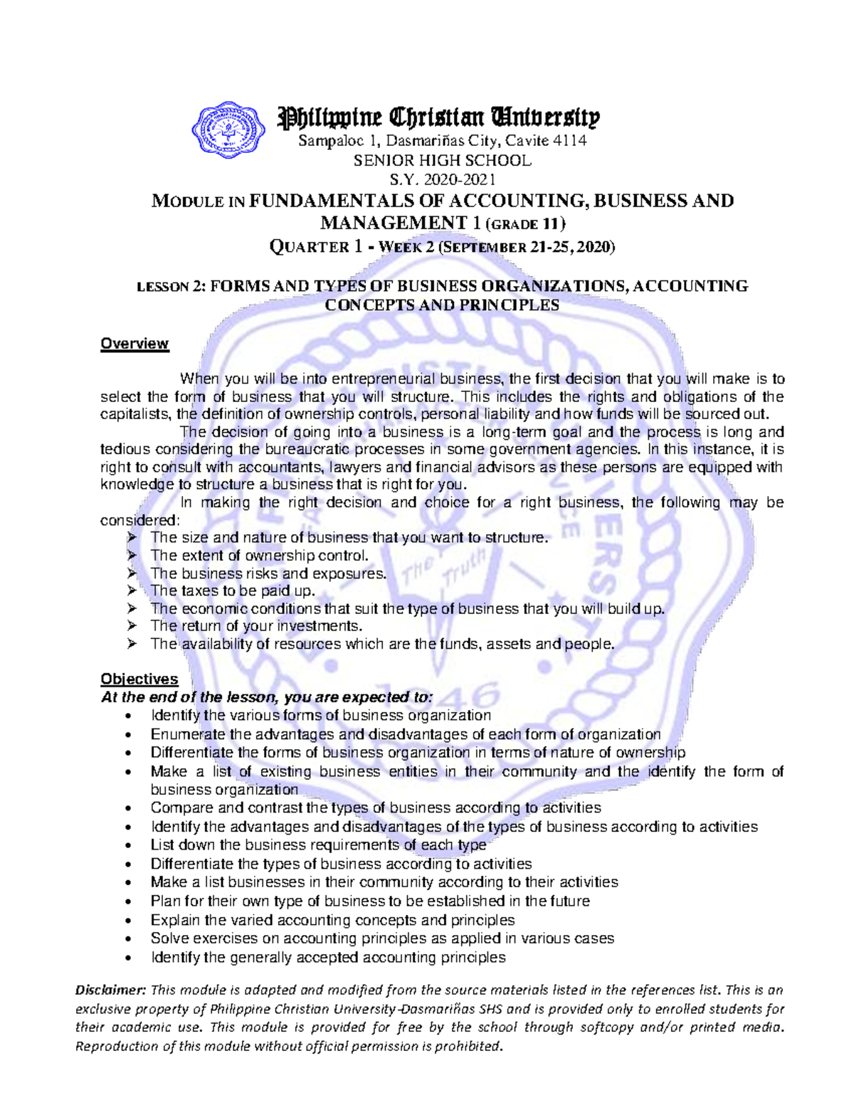 FA1- Module-WK2 - Lecture notes Forms and Types of Business, Accounting ...