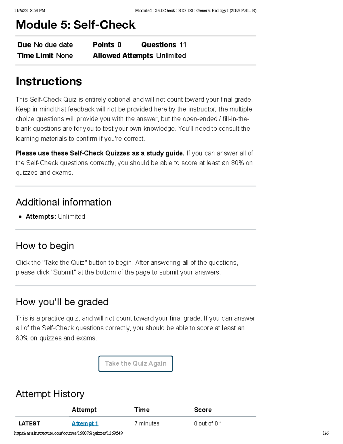 Module 5 Self-Check BIO 181 General Biology I (2023 Fall - B) - Module ...