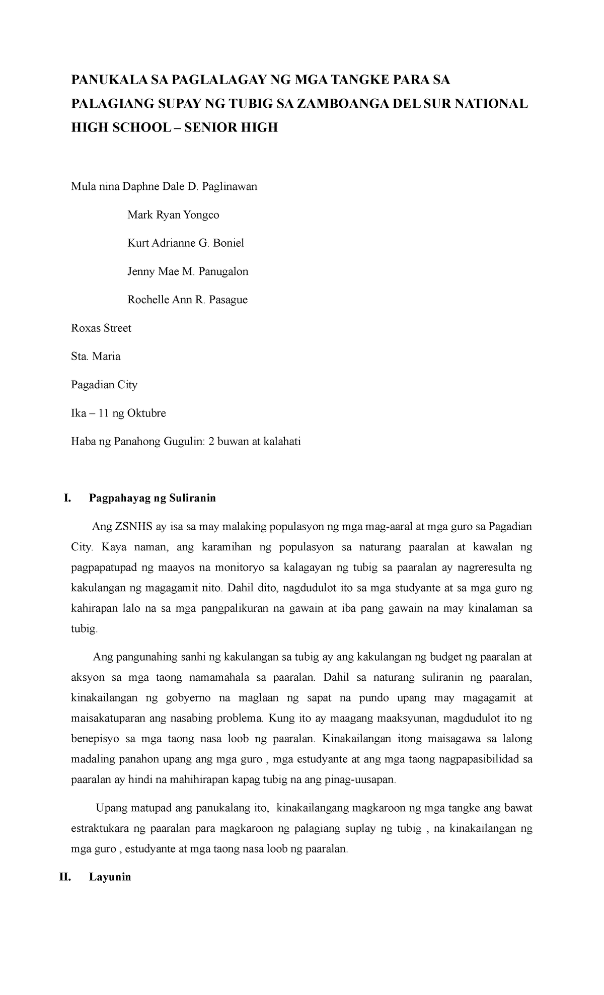 Panukalang-proyekto - Hope it helps - PANUKALA SA PAGLALAGAY NG MGA ...