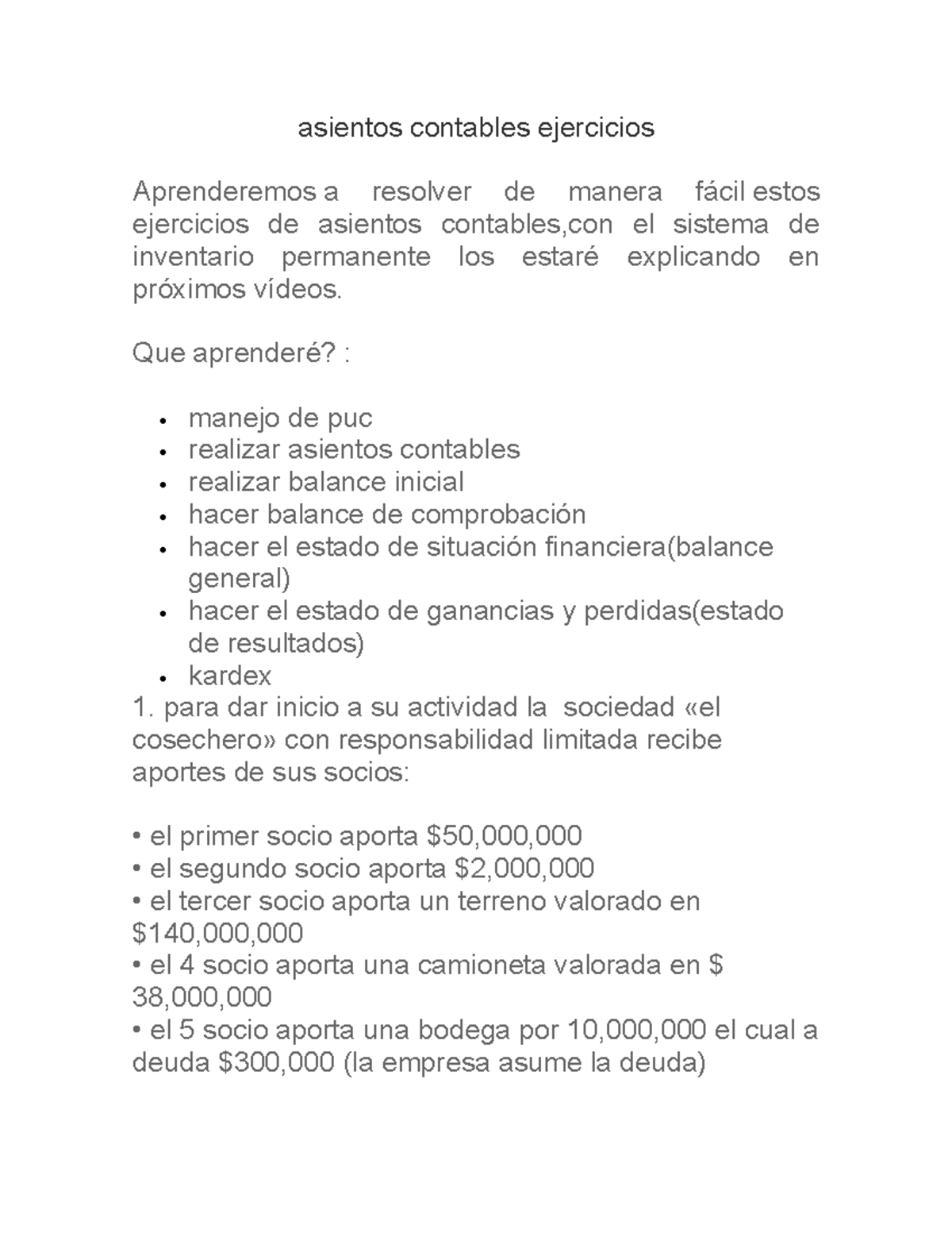 Asientos contables ejercicios para estado financiera - asientos ...