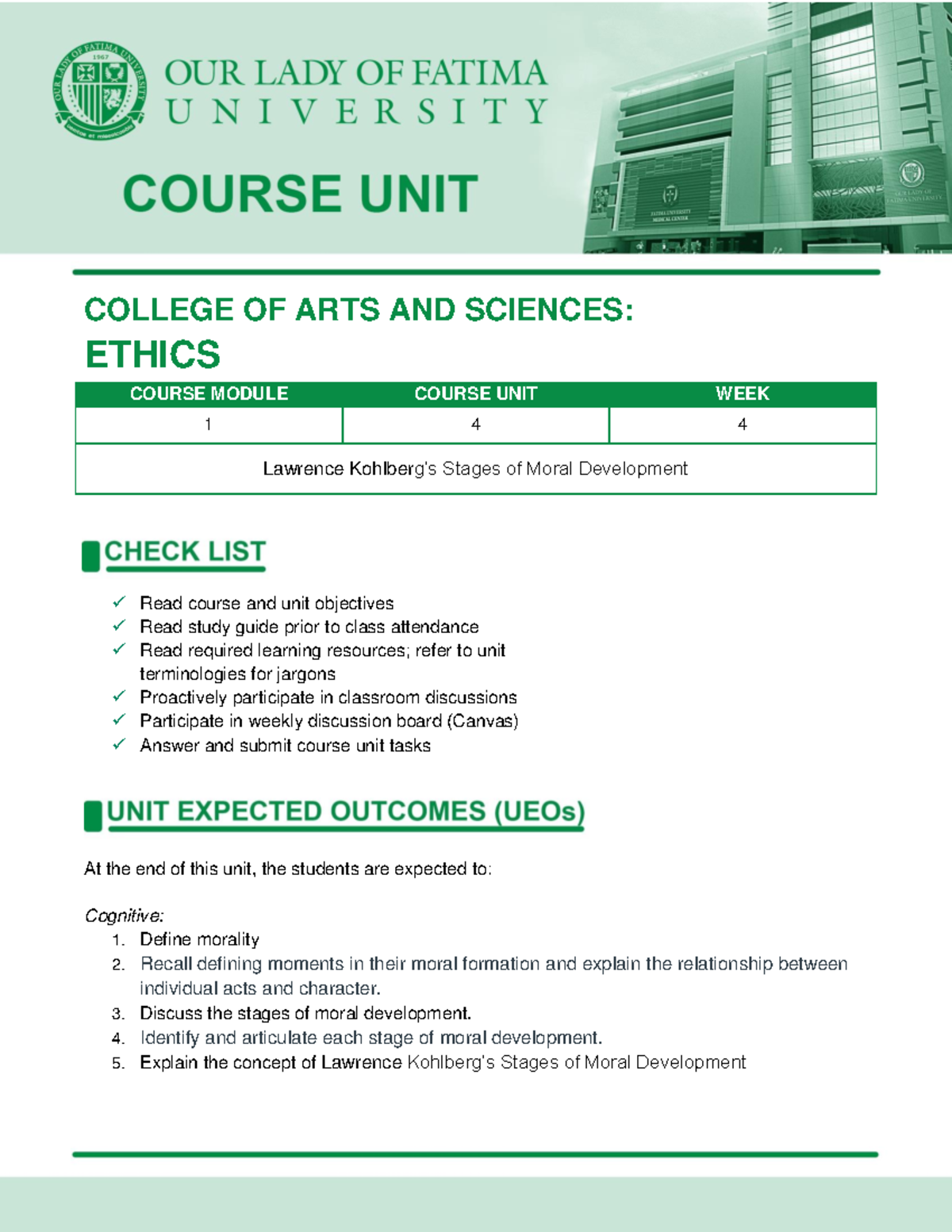 01 NI Course Unit 4 ethics - COLLEGE OF ARTS AND SCIENCES: ETHICS ...