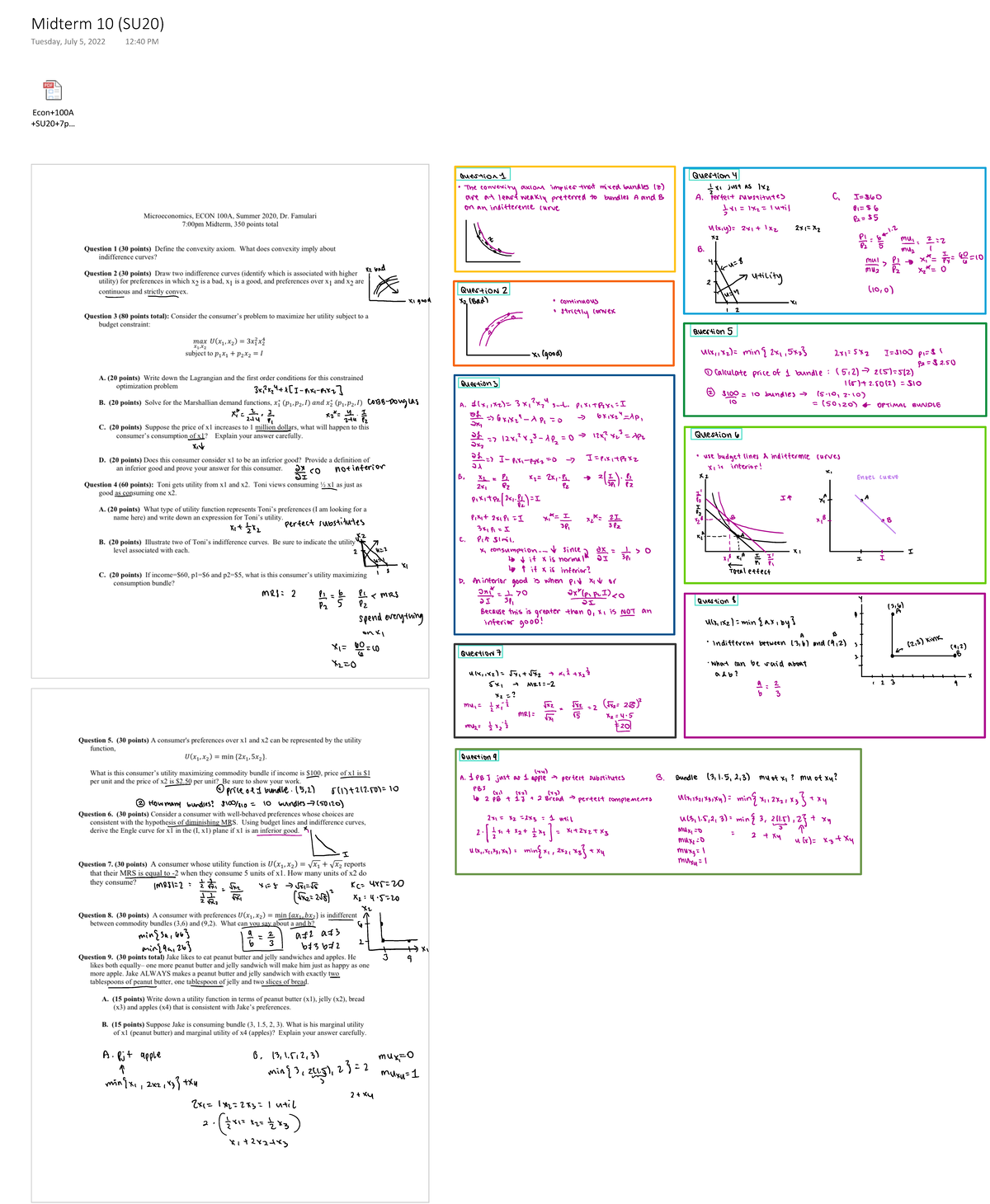 Midterm 10 SU20 - Midterm 10 (SU20) Tuesday, July 5, 2022 12:40 PM Question 1 Question The ...